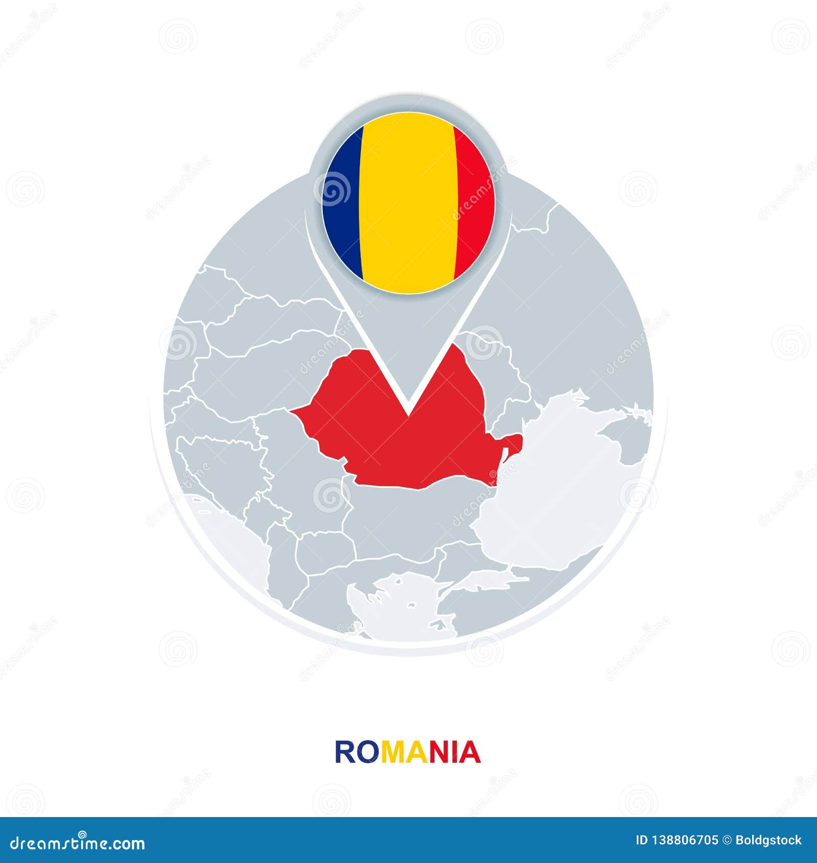 Romania Map and Flag, Vector Map Icon with Highlighted Romania Stock ...