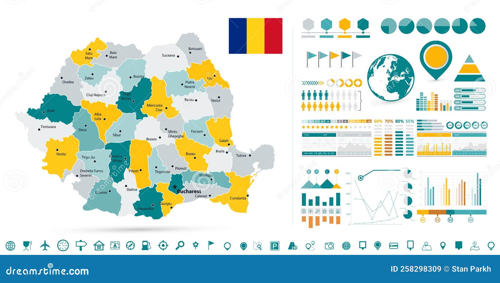 Romania Map and Infographic Design Elements Stock Vector - Illustration ...