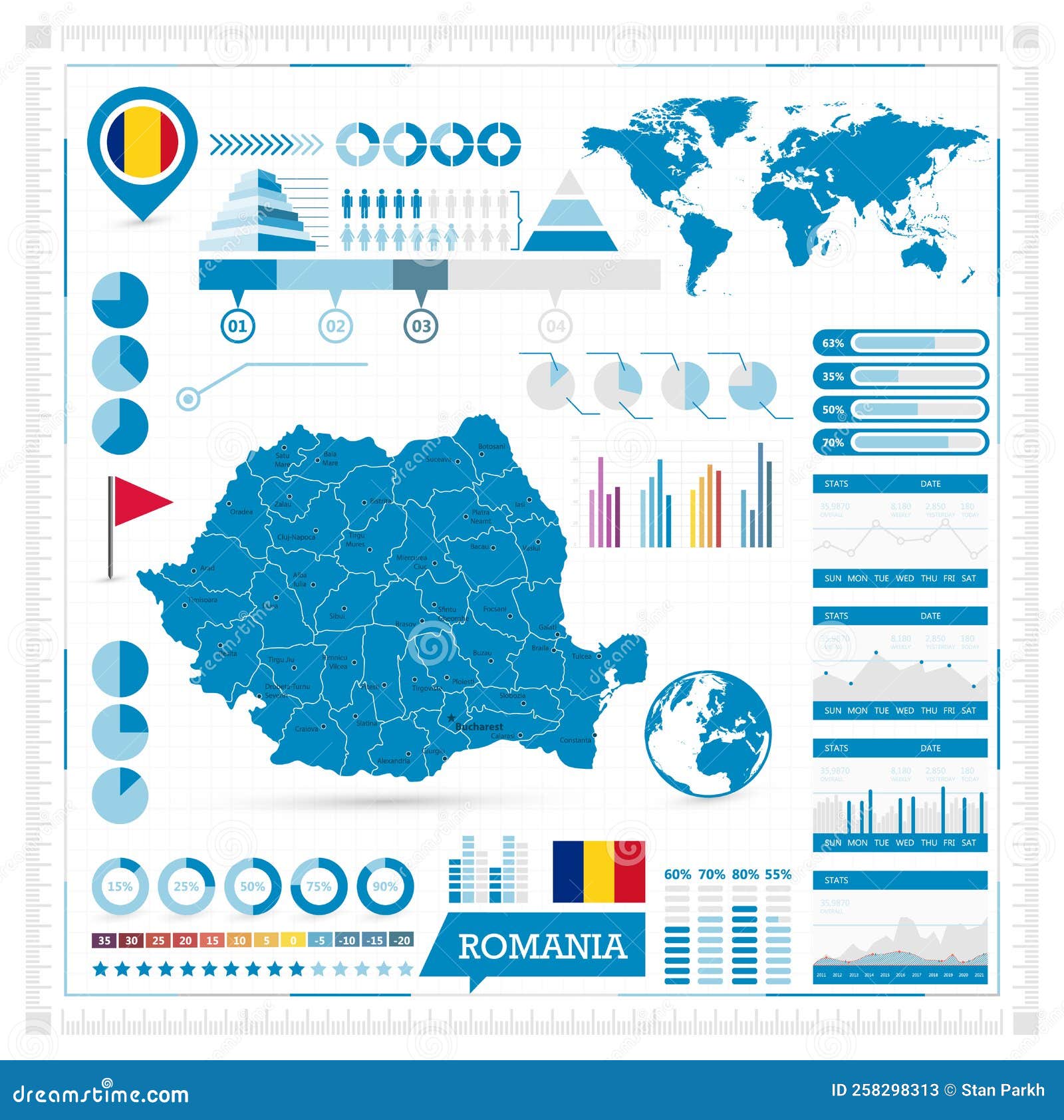 Romania Map and Infographic Elements Stock Vector - Illustration of ...