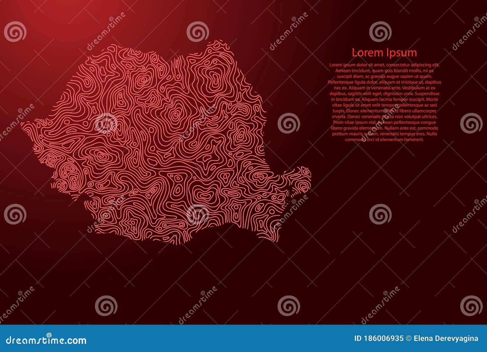 Romania Map from Red Isolines or Level Line Geographic Topographic Map ...