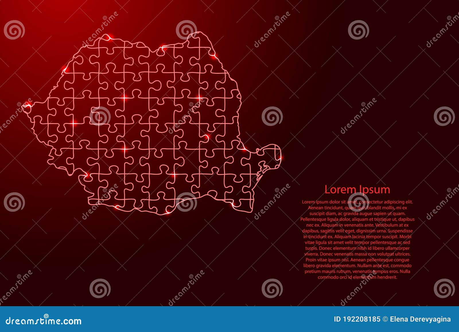 Romania Map from Red Pattern Composed Puzzles and Glowing Space Stars ...