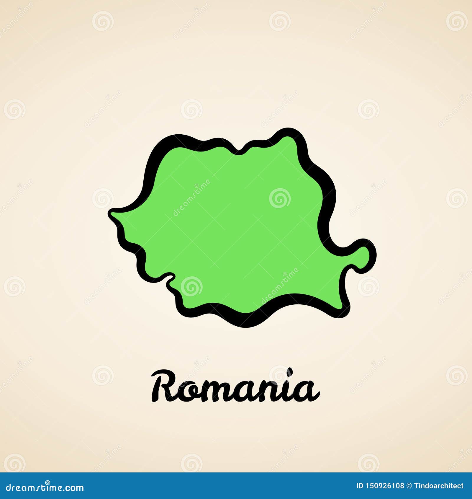Simplified Map Of Romania Outline, With Slightly Bent Flag Under ...