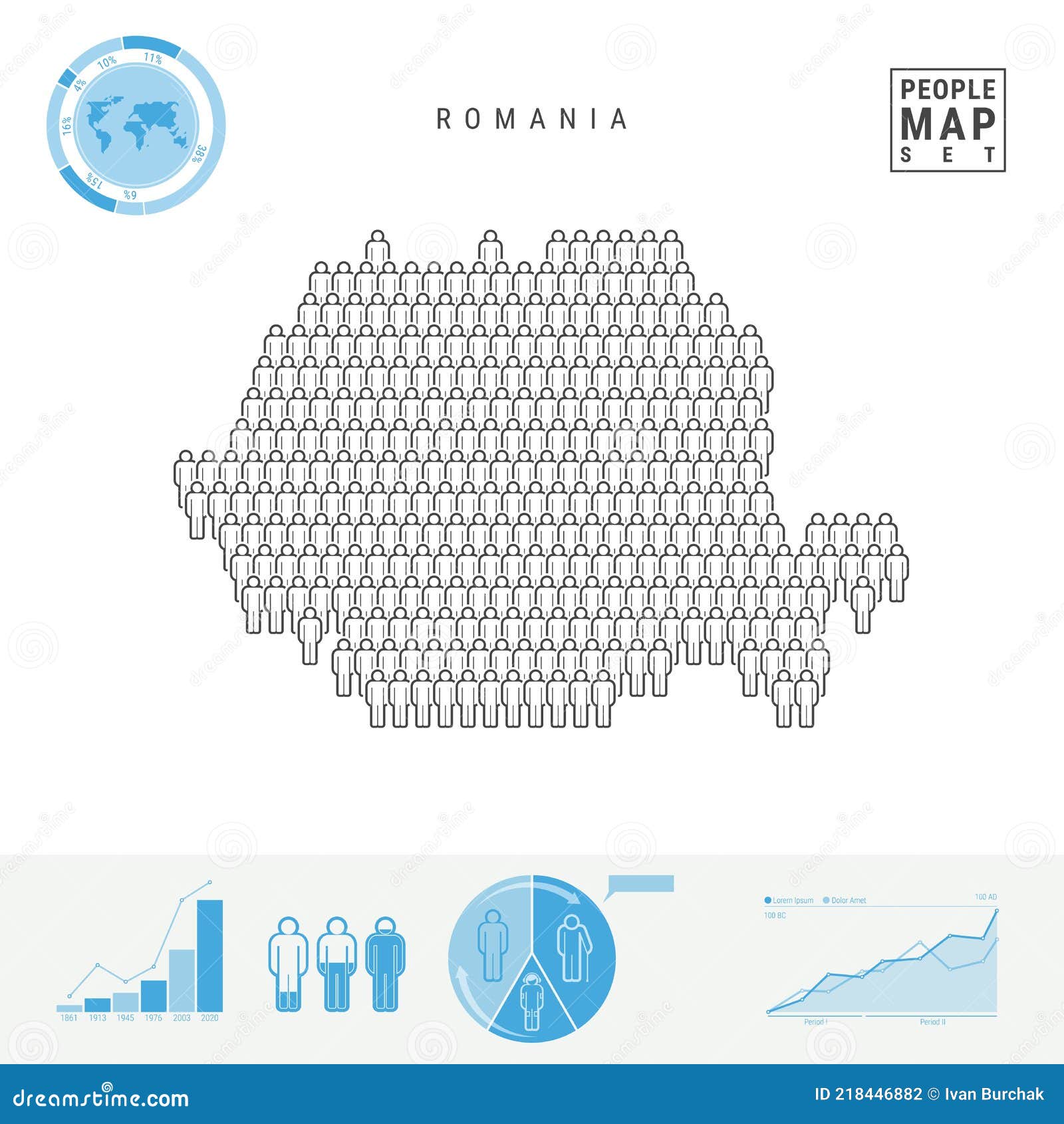 Romania People Icon Map. Stylized Vector Silhouette of Romania ...