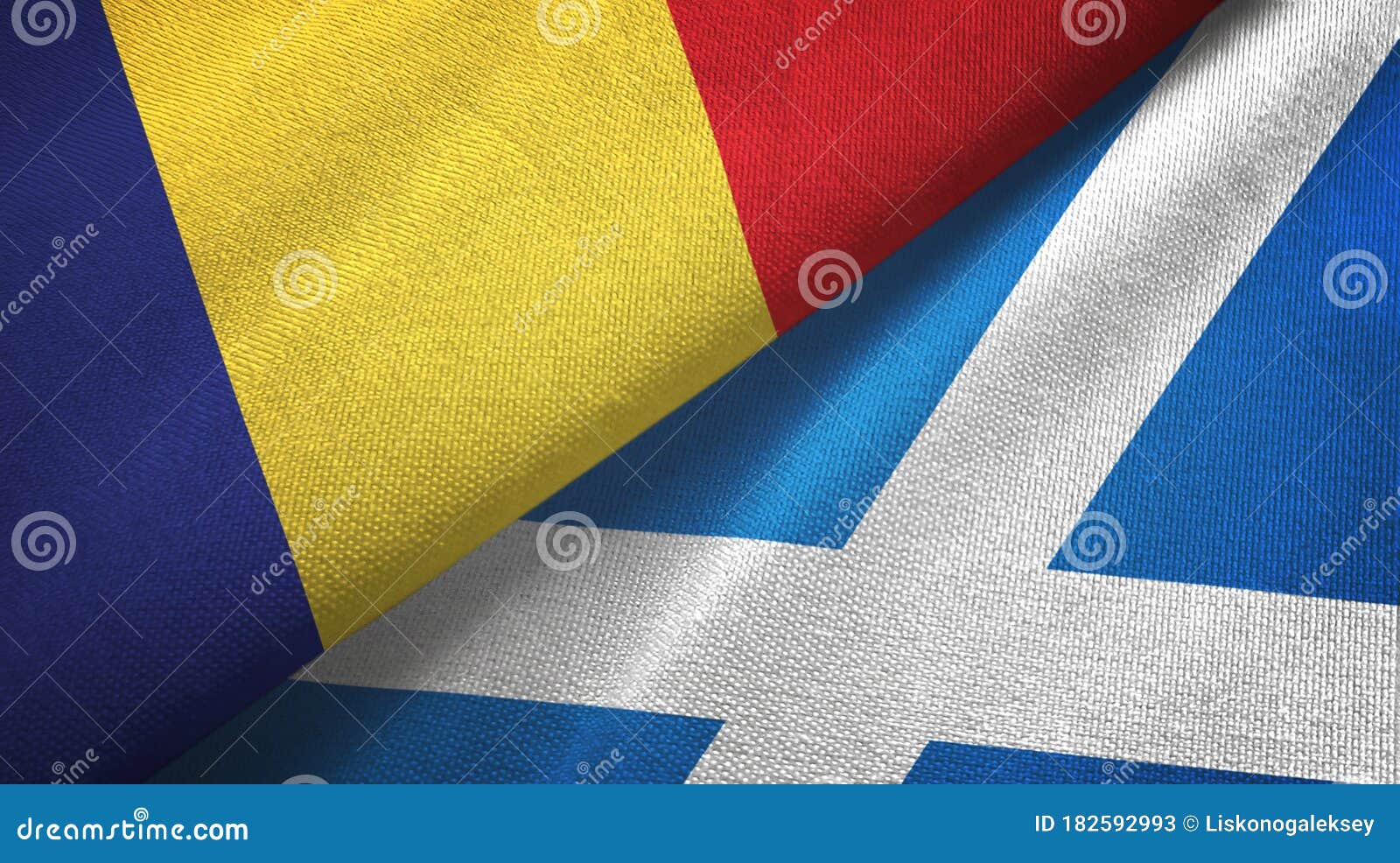 Romania and Scotland Two Flags Textile Cloth, Fabric Texture Stock ...