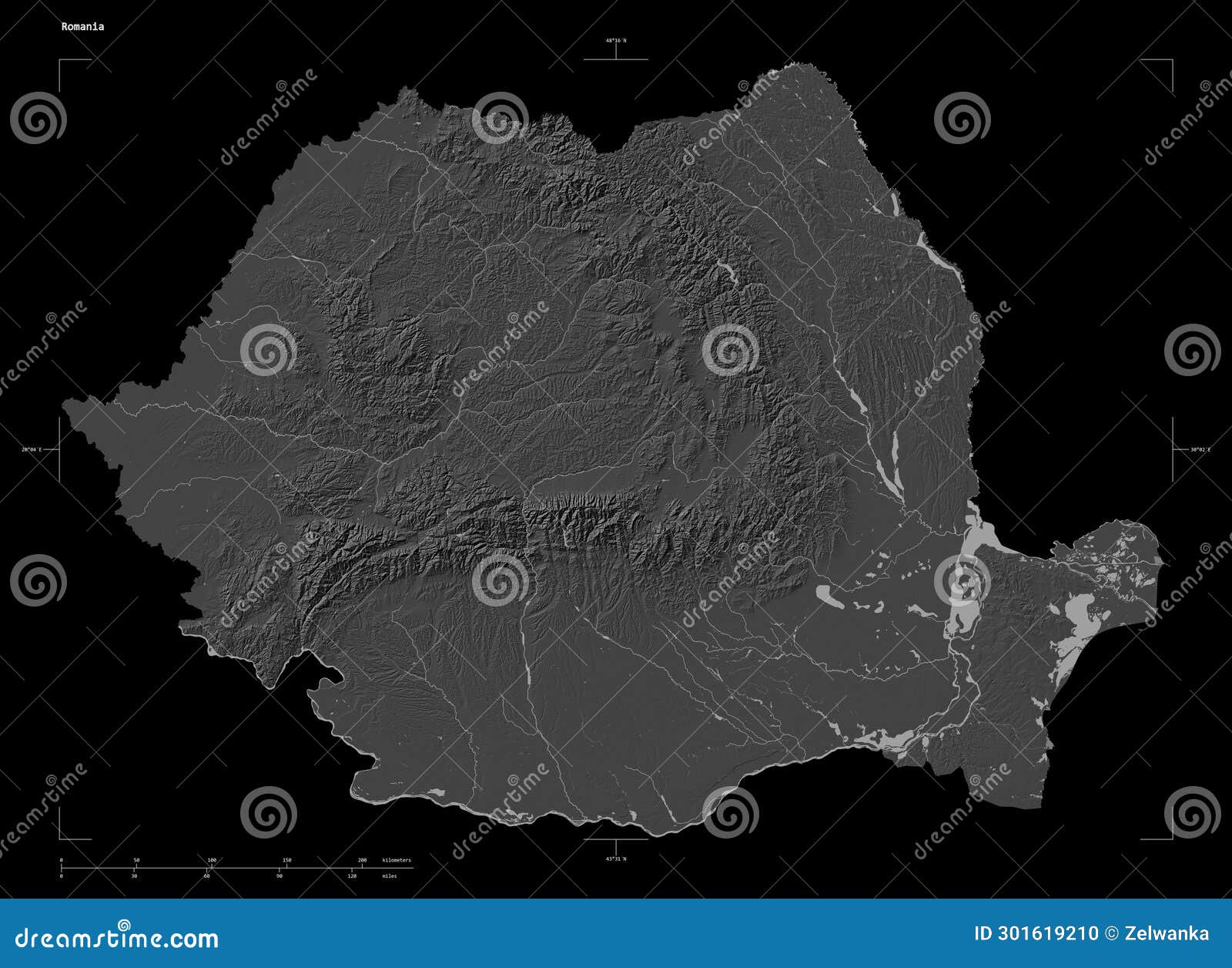 Romania Shape on Black. Bilevel Stock Illustration - Illustration of ...