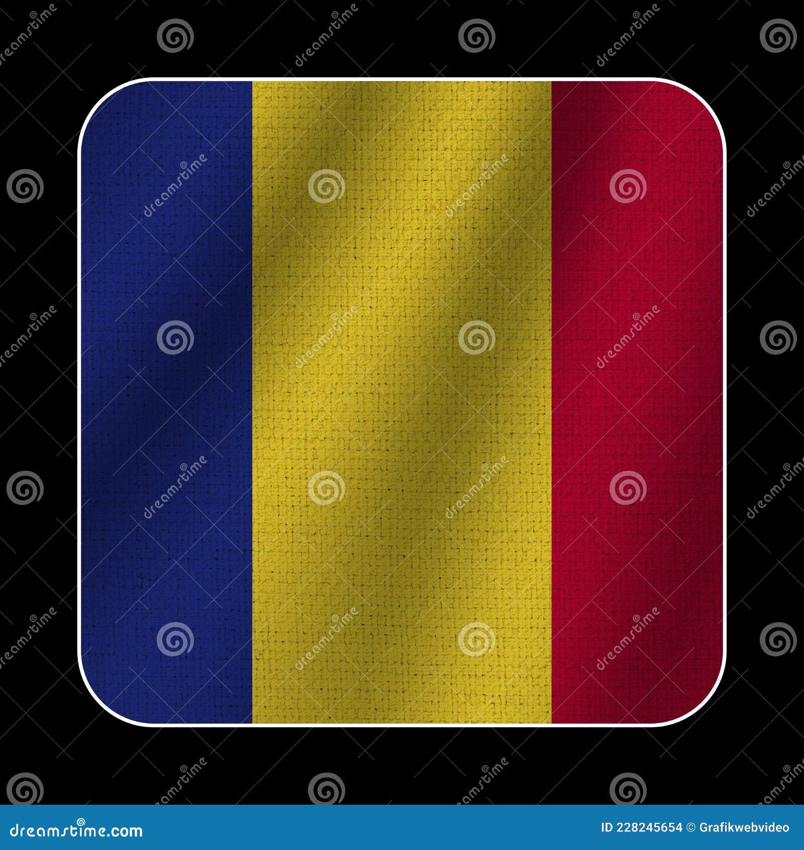 Romania Square Flag, Fabric Pattern Texture, Black Background, 3D ...
