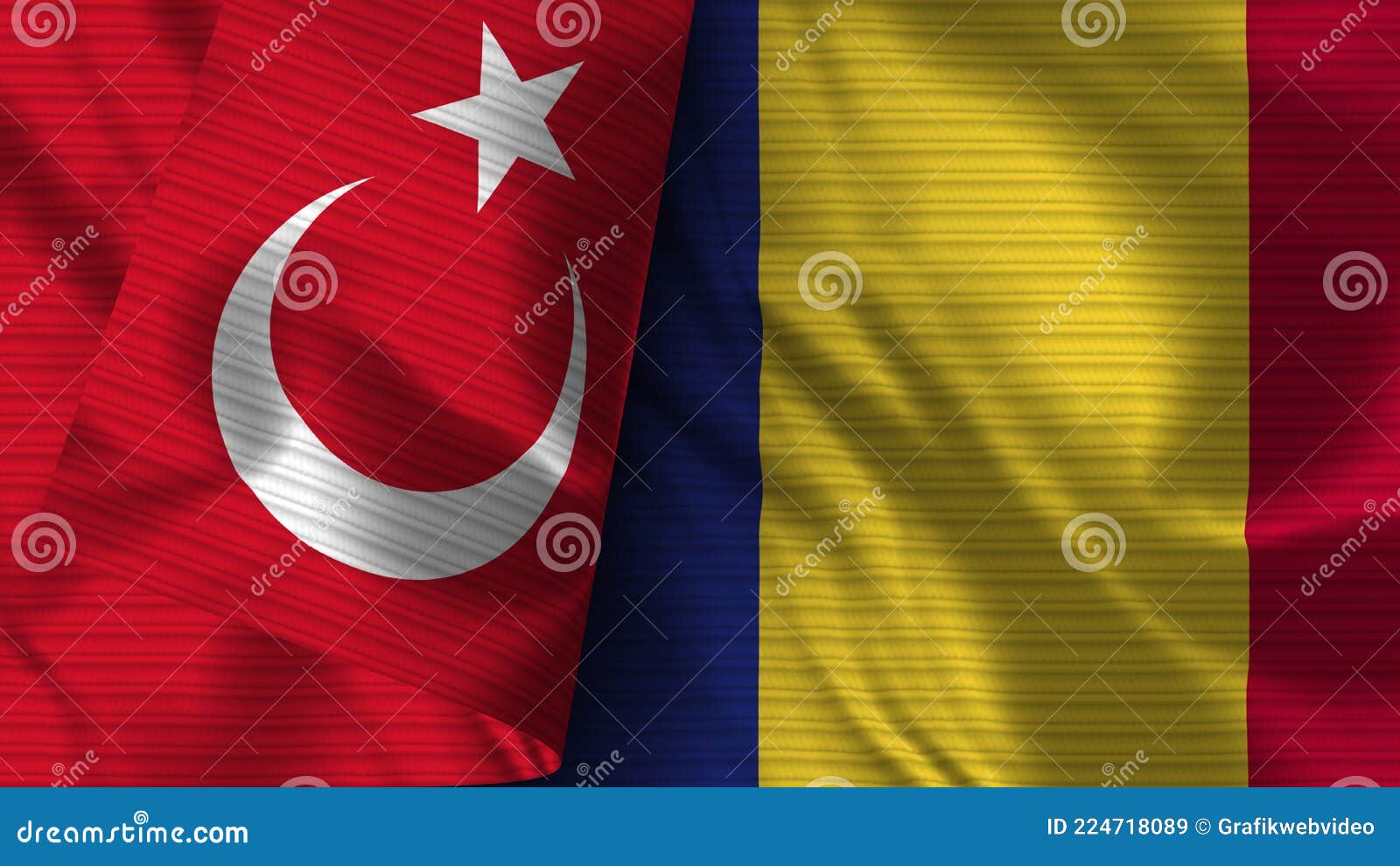 Romania and Turkey Realistic Flag â€“ Fabric Texture Illustration Stock ...