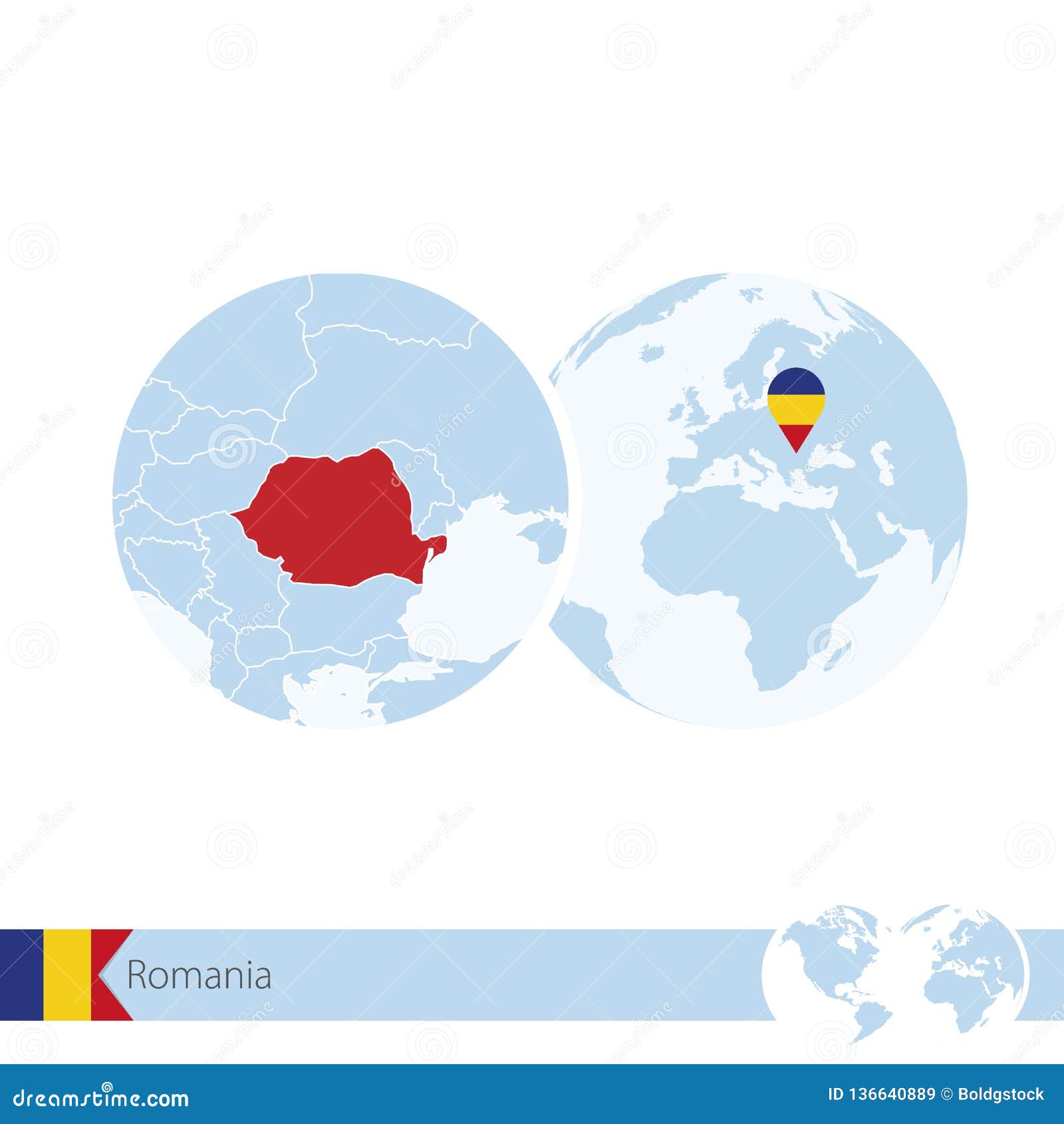 Romania on World Globe with Flag and Regional Map of Romania Stock ...