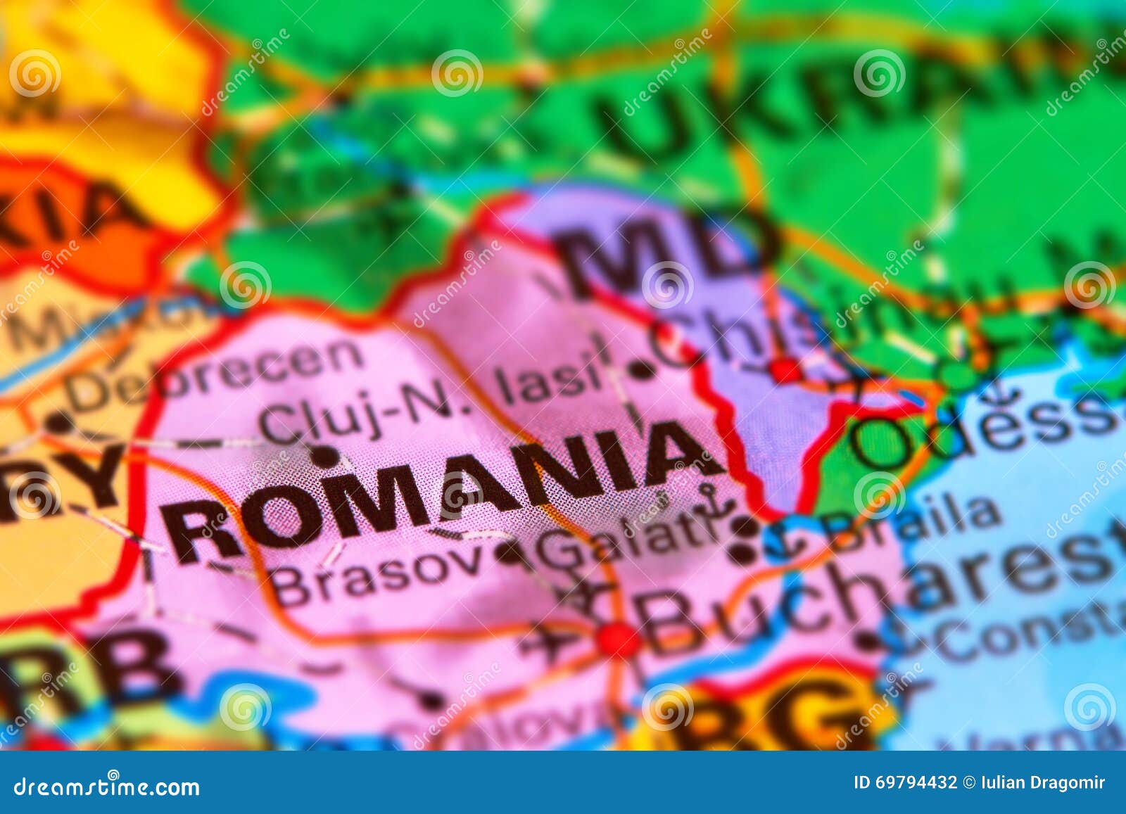 Romania on the World Map stock photo. Image of country - 69794432