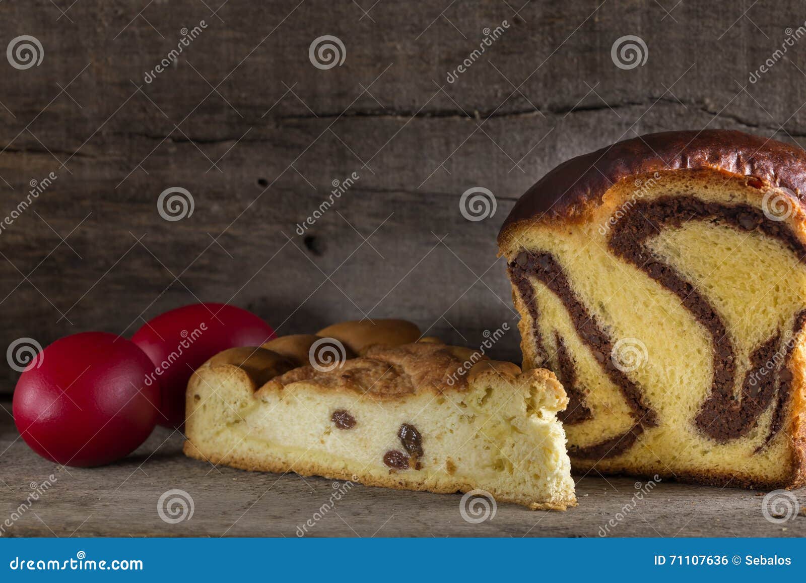 Romanian Cakes Cozonac and Pasca and Traditional Colored Easter Stock ...