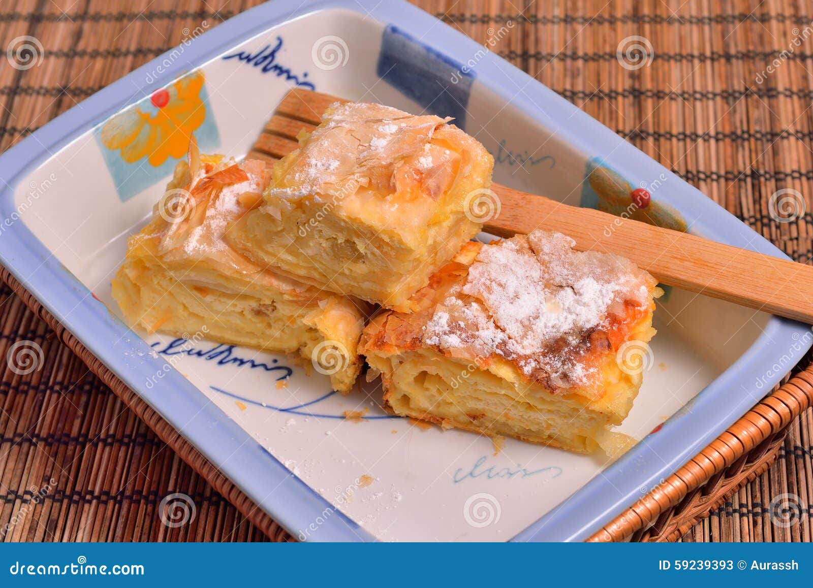 Romanian Cheese Pie with Wood Spoon in a Plate Stock Image - Image of ...