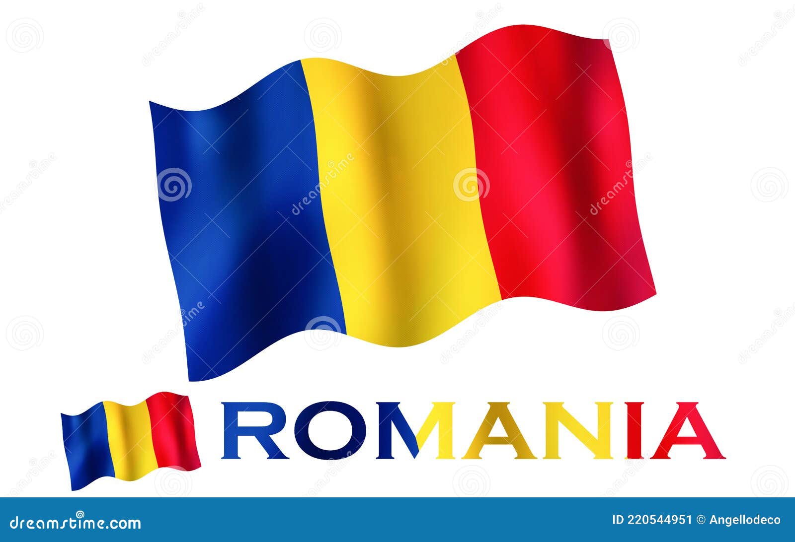 Romanian Flag Illustration with Romania Text and White Space Stock ...
