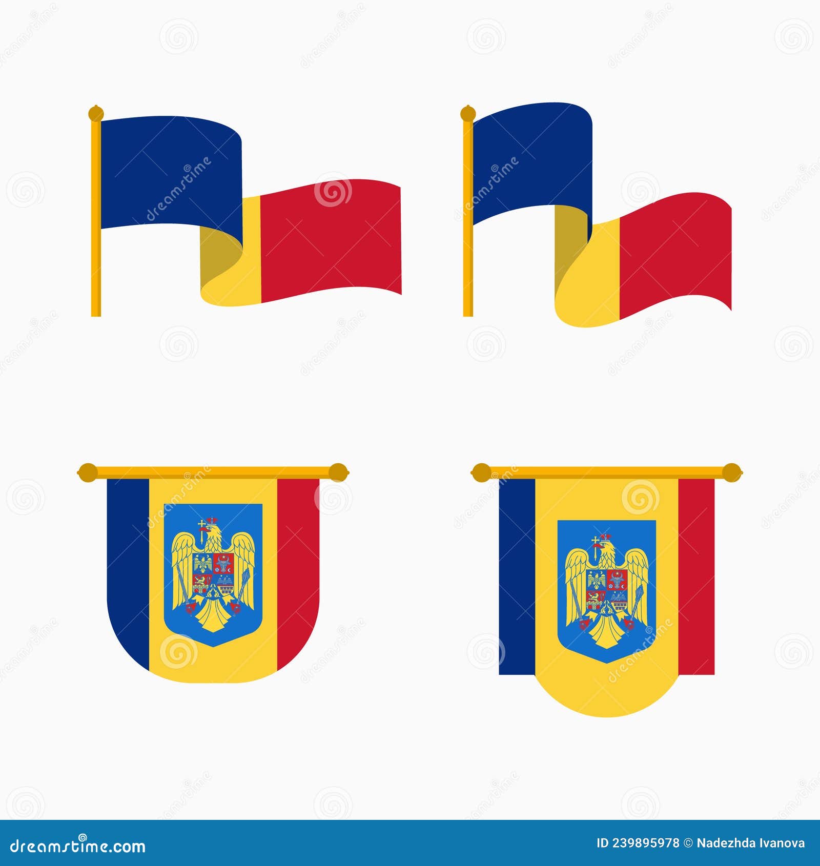 Romanian Flag and National Emblems Set Vector Illustration. Stock ...