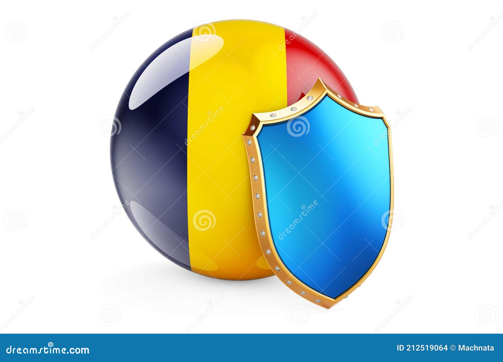 Romanian Flag with Shield. Protect of Romania Concept, 3D Rendering ...