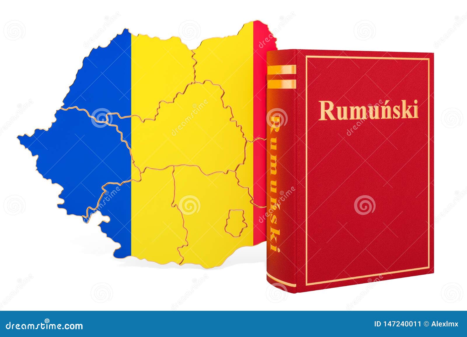 Romanian Language Book with Map of Romania, 3D Rendering Stock ...