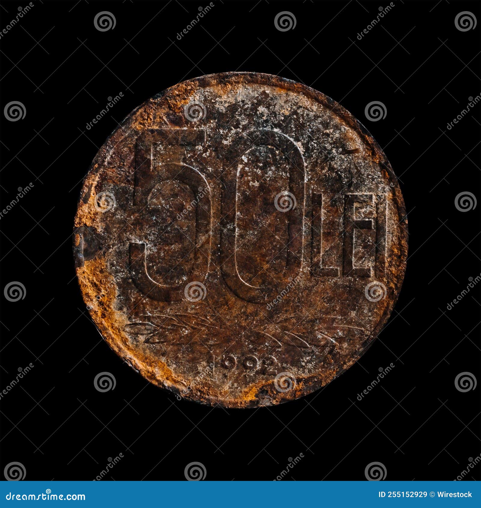 Romanian 50 Lei Coin Over a Black Background Stock Image - Image of ...