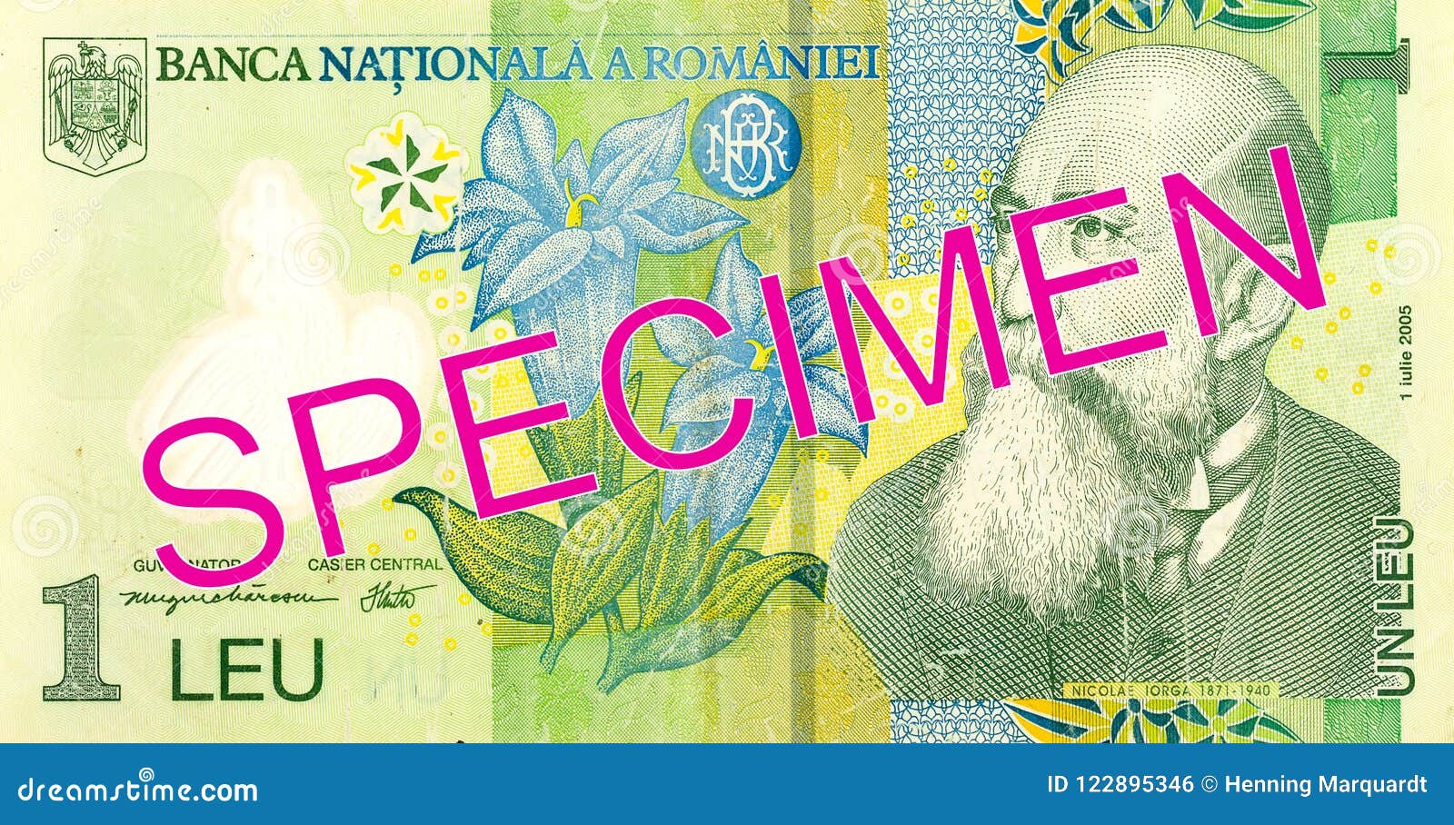 1 Romanian Leu Bank Note Obverse Stock Photo - Image of financial, bill ...