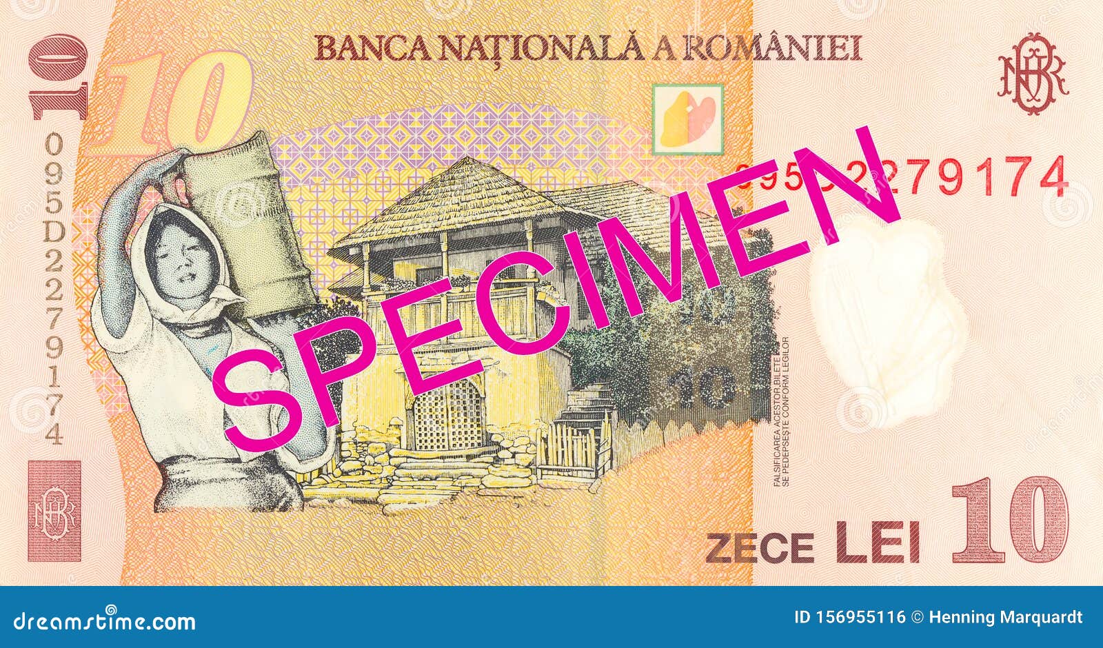 10 Romanian Leu Banknote Reverse Specimen Stock Photo - Image of ...
