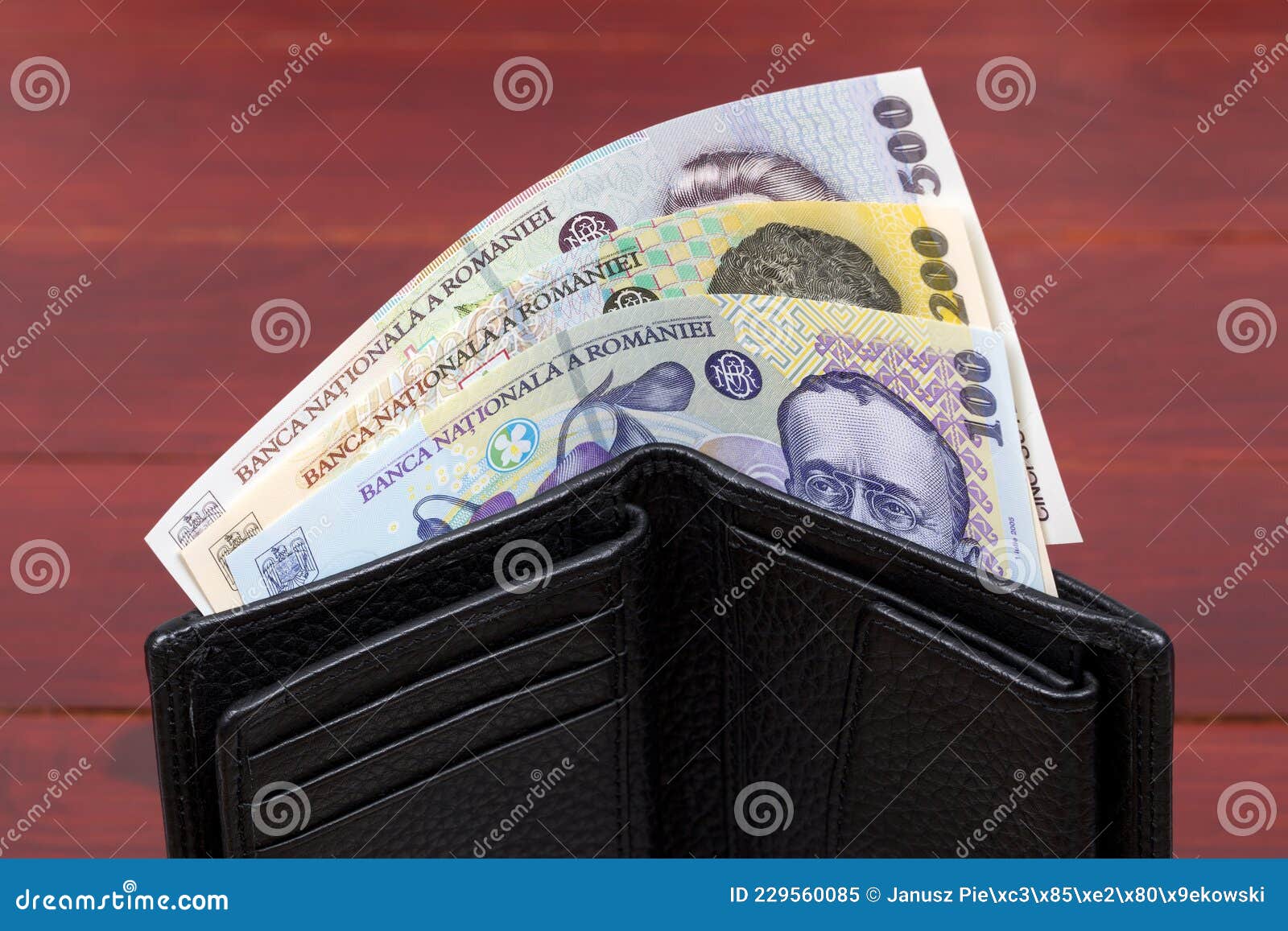 Romanian Money in the Black Wallet Stock Image - Image of bill, finance ...