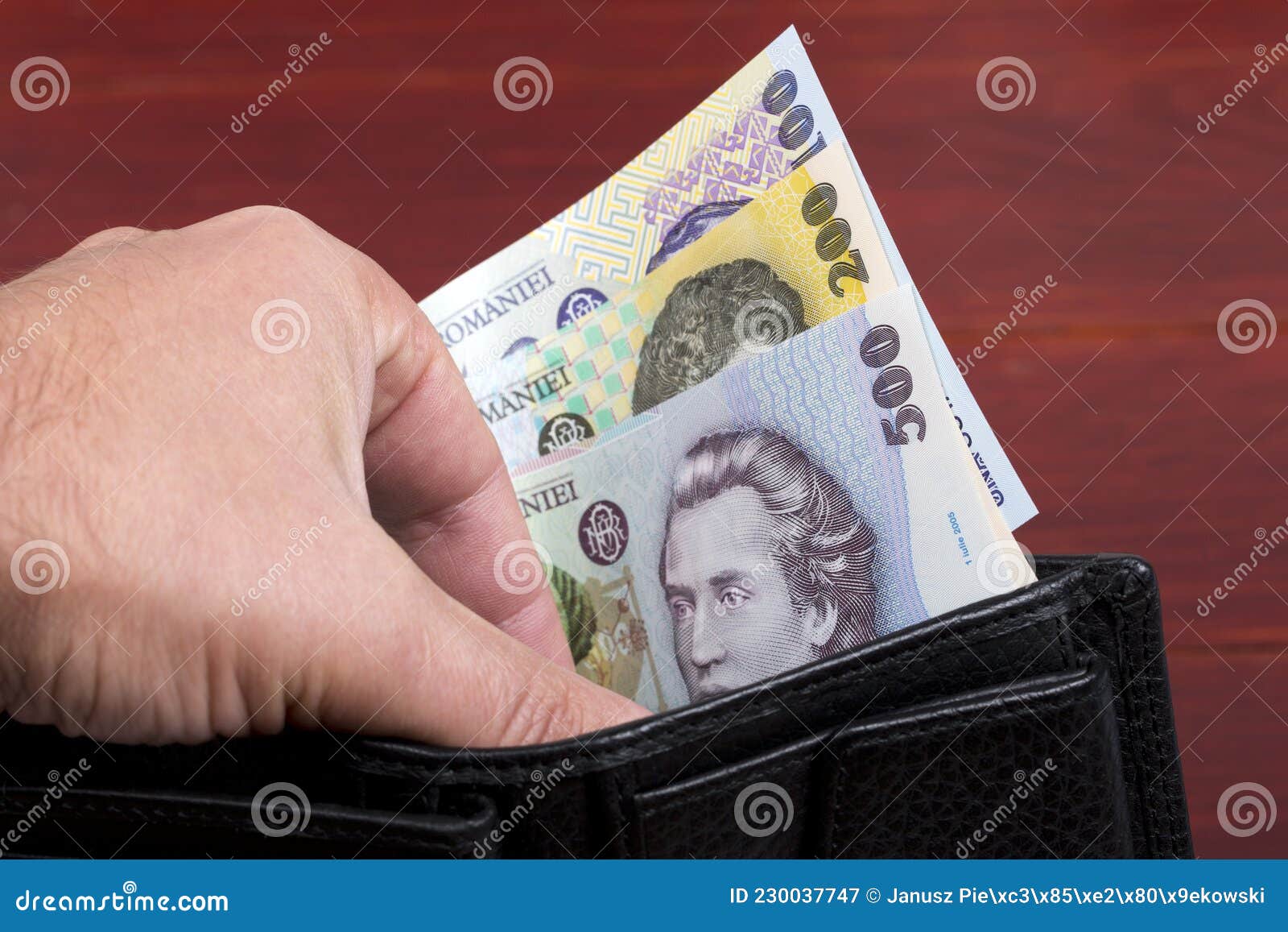 Romanian Money in the Black Wallet Stock Image - Image of money ...