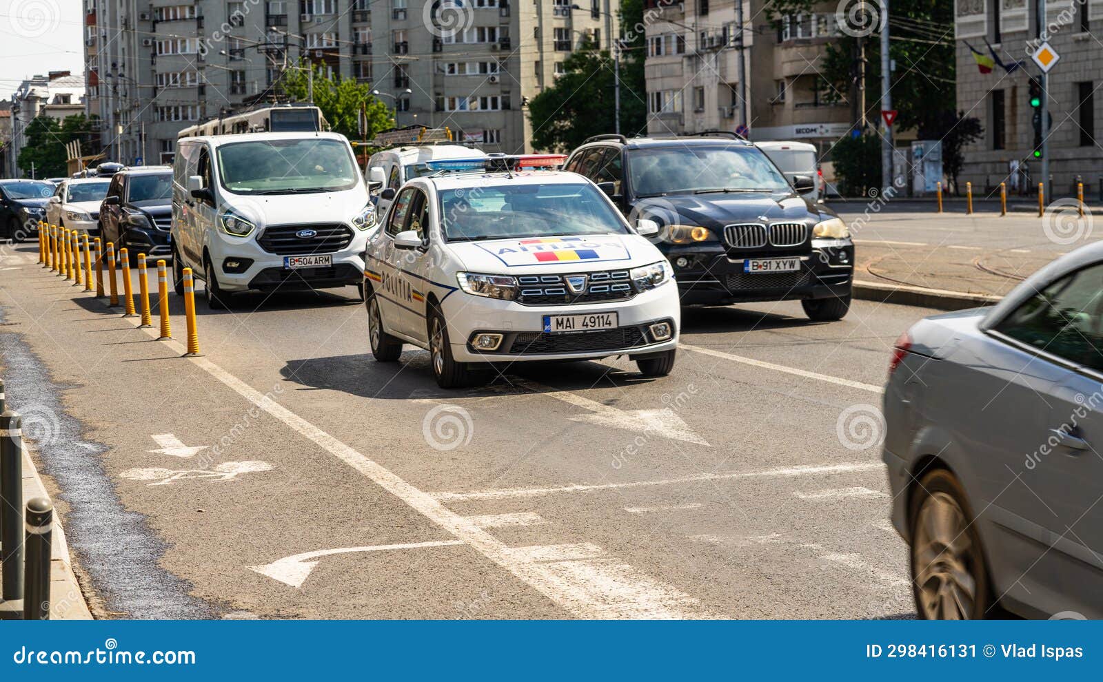 Romanian Police Car in Traffic during Rush Hour in Bucharest Editorial ...