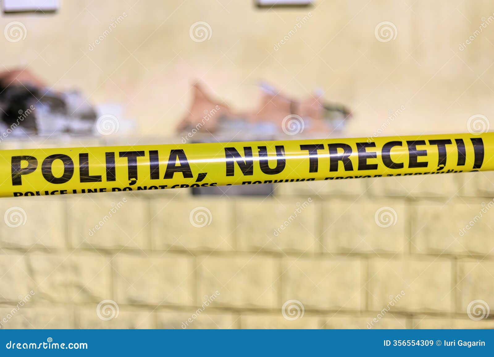 Romanian Police Line Barrier with Caution Tape in Urban Setting Stock ...
