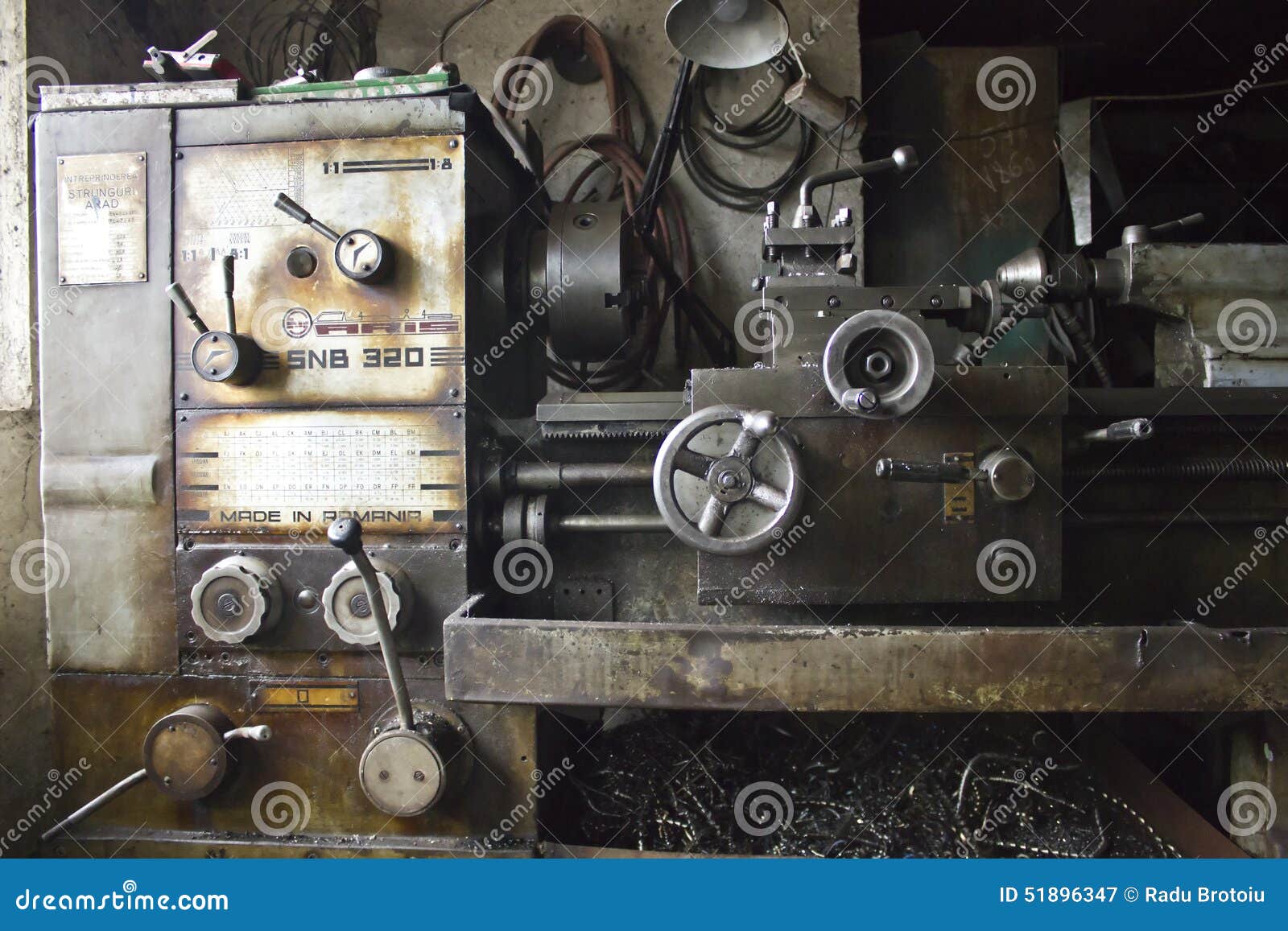 Old Rusty Lathe Driven By Belt Transmission In The Mechanical Workshop ...