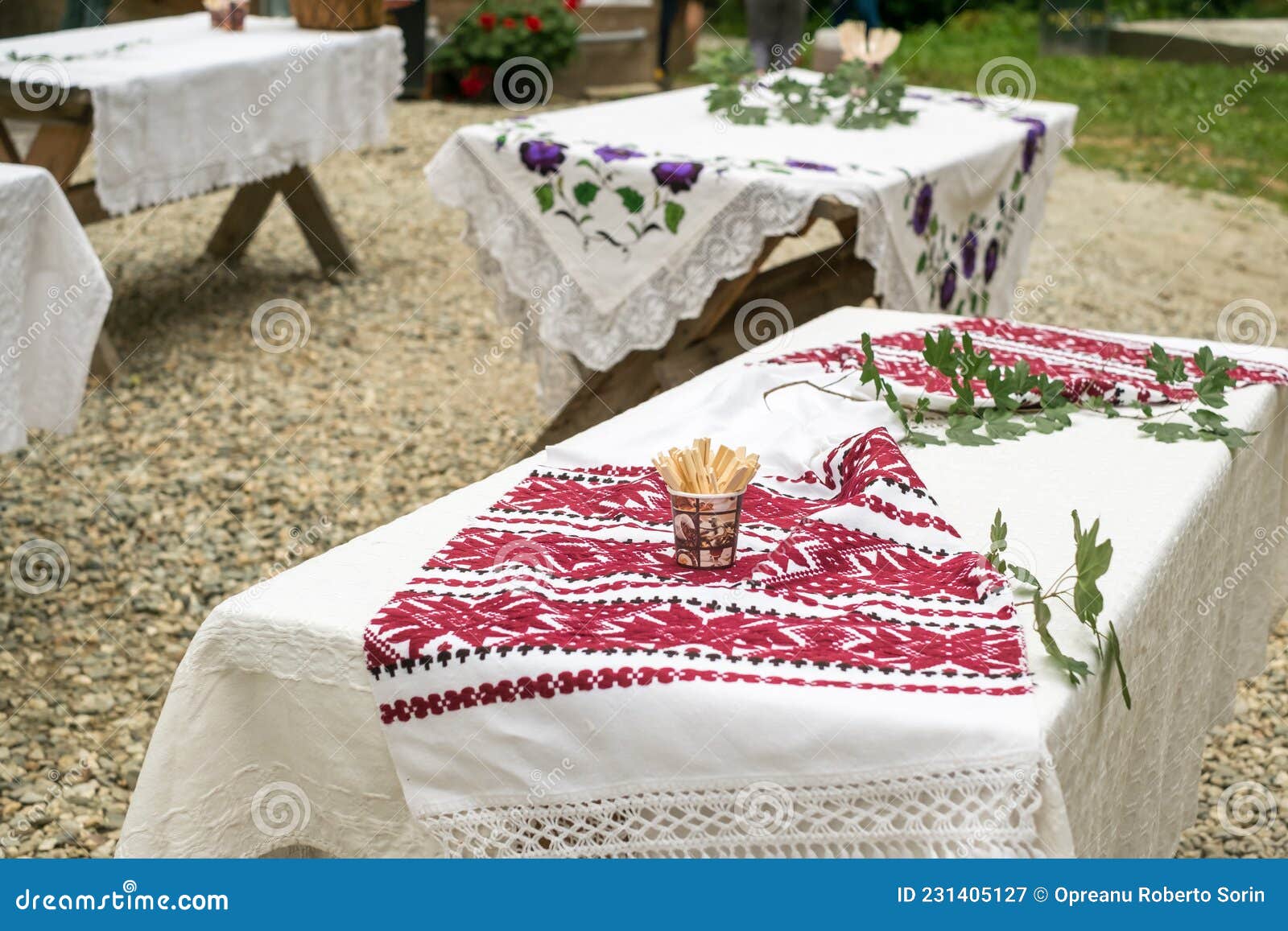 Romanian Traditional Empty Table with Towels Stock Image - Image of ...