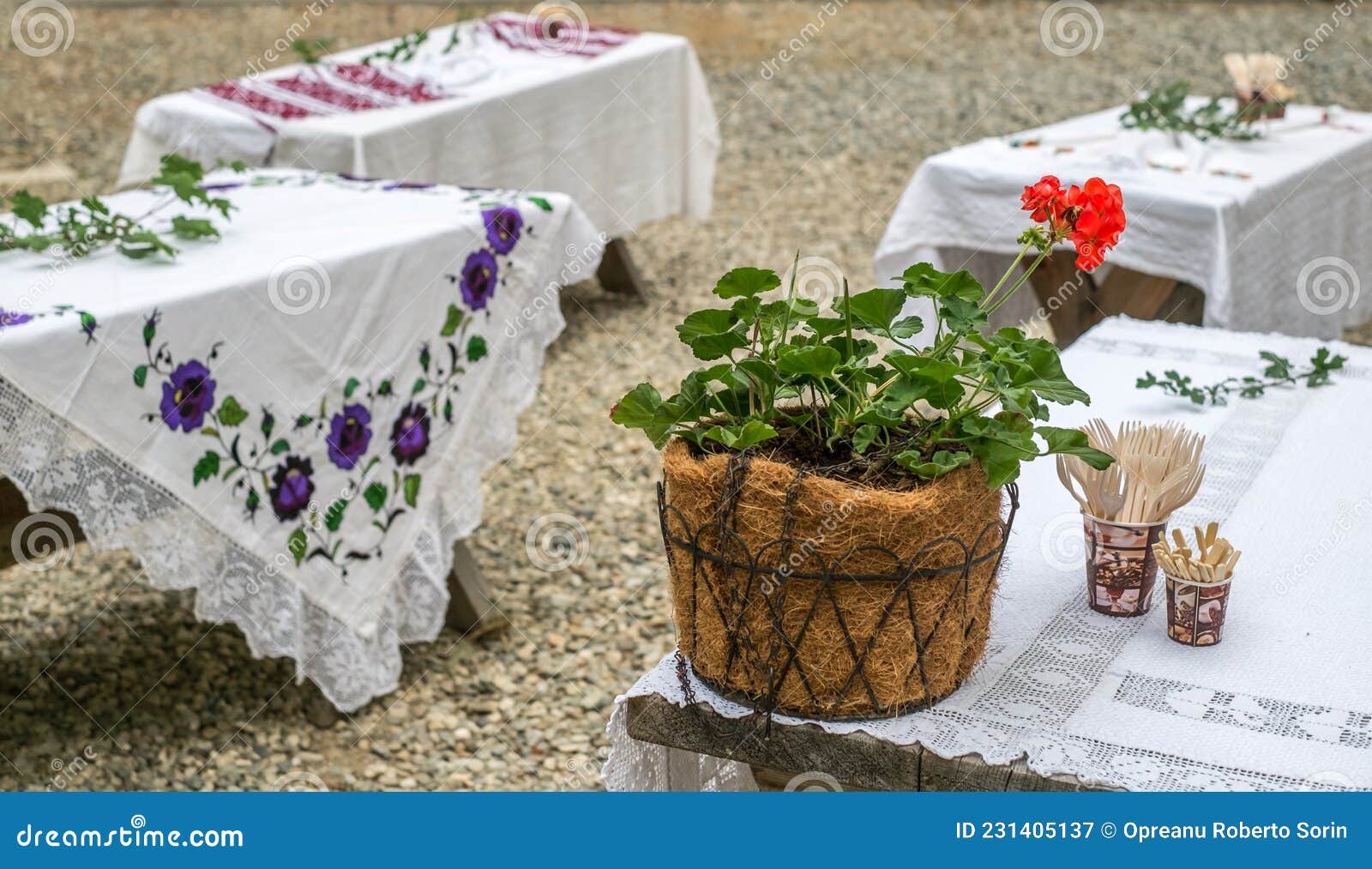 Romanian Traditional Empty Table with Towels Stock Image - Image of ...