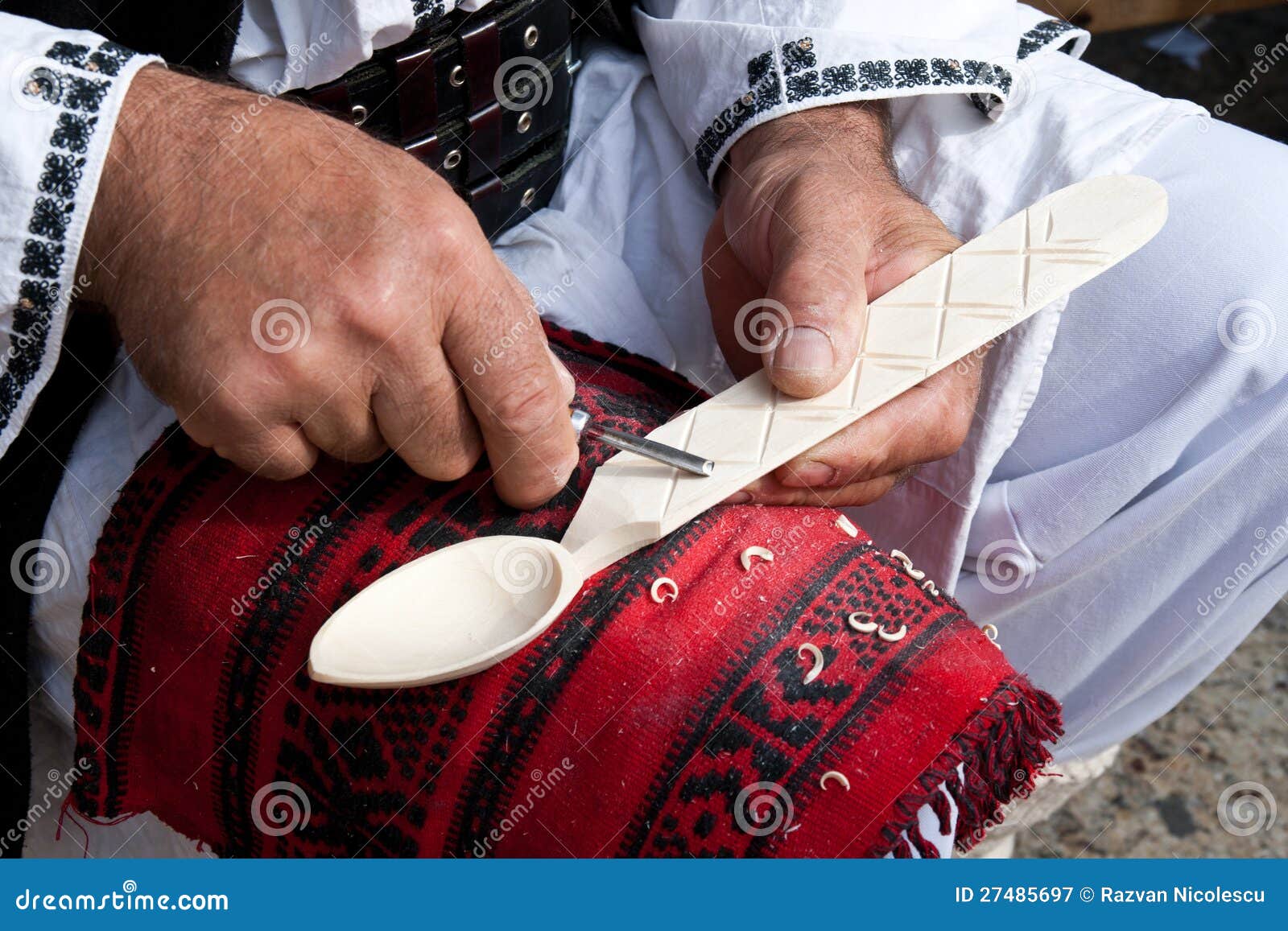 Romanian Traditional Wooden Spoon Making Stock Image - Image of ...