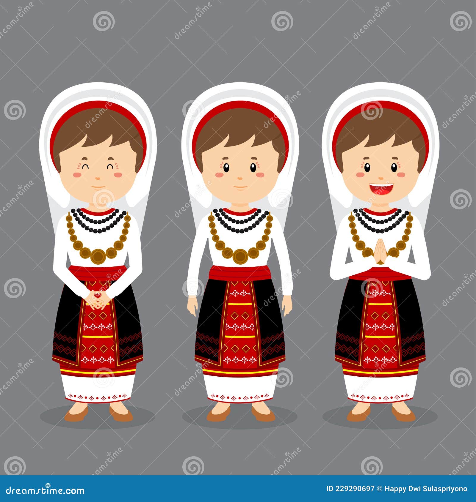 Romanians In National Dress With A Flag. Vector Illustration ...