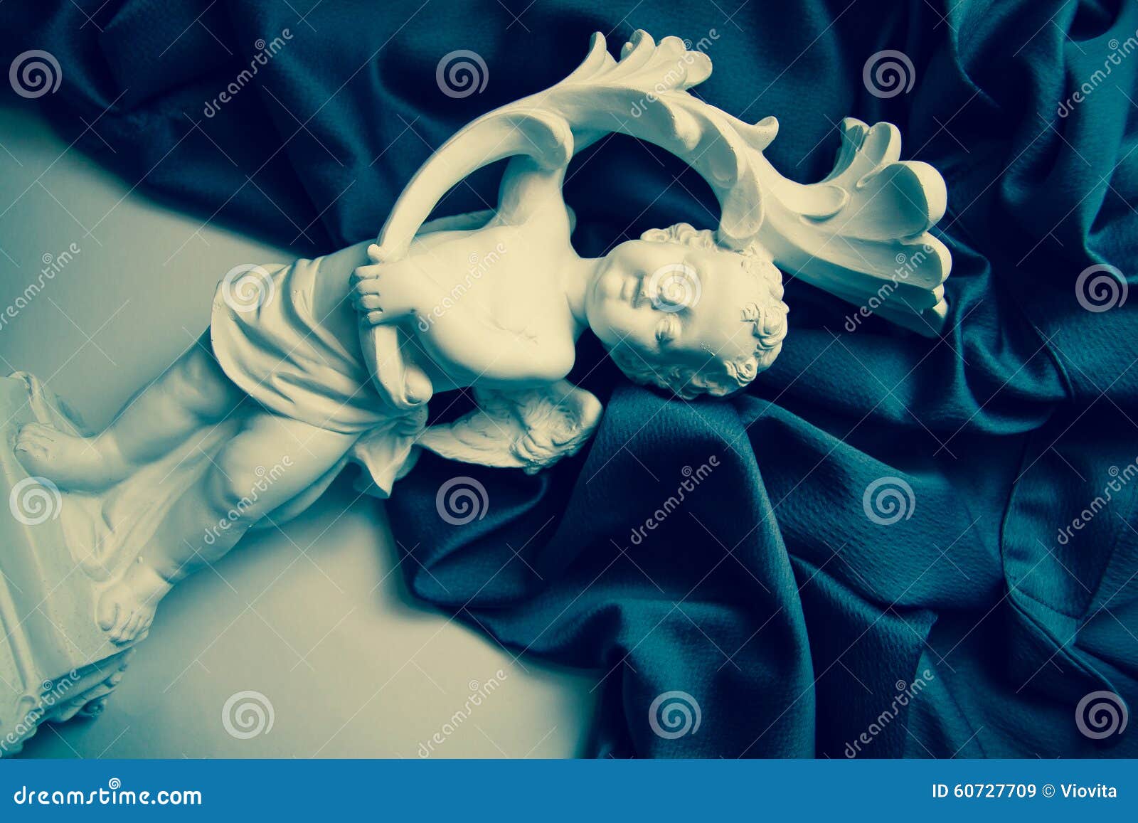 Romantic Background with Cupid on Blue Silk Stock Image - Image of ...