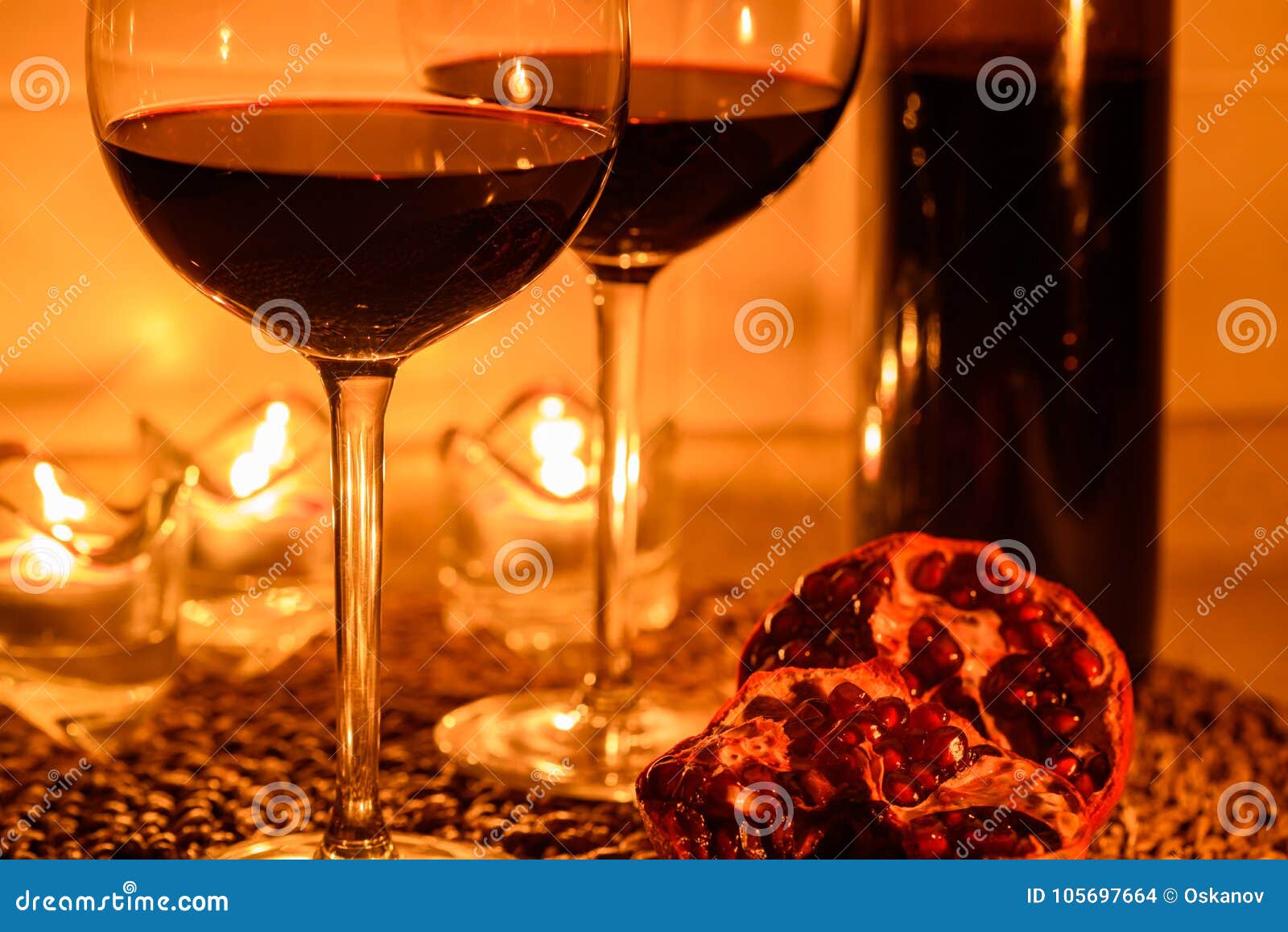 Romantic Background with Glasses of Wine Stock Photo - Image of ...