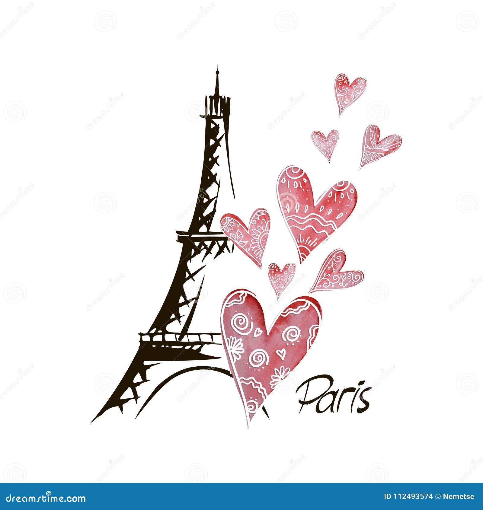Romantic Background Heart and Eiffel Tower Stock Vector - Illustration ...