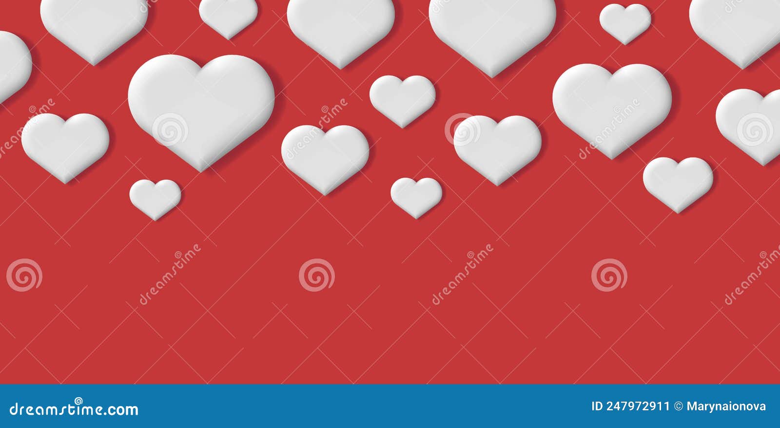 Romantic Background with White Volume Hearts on Red Backdrop, Falling ...