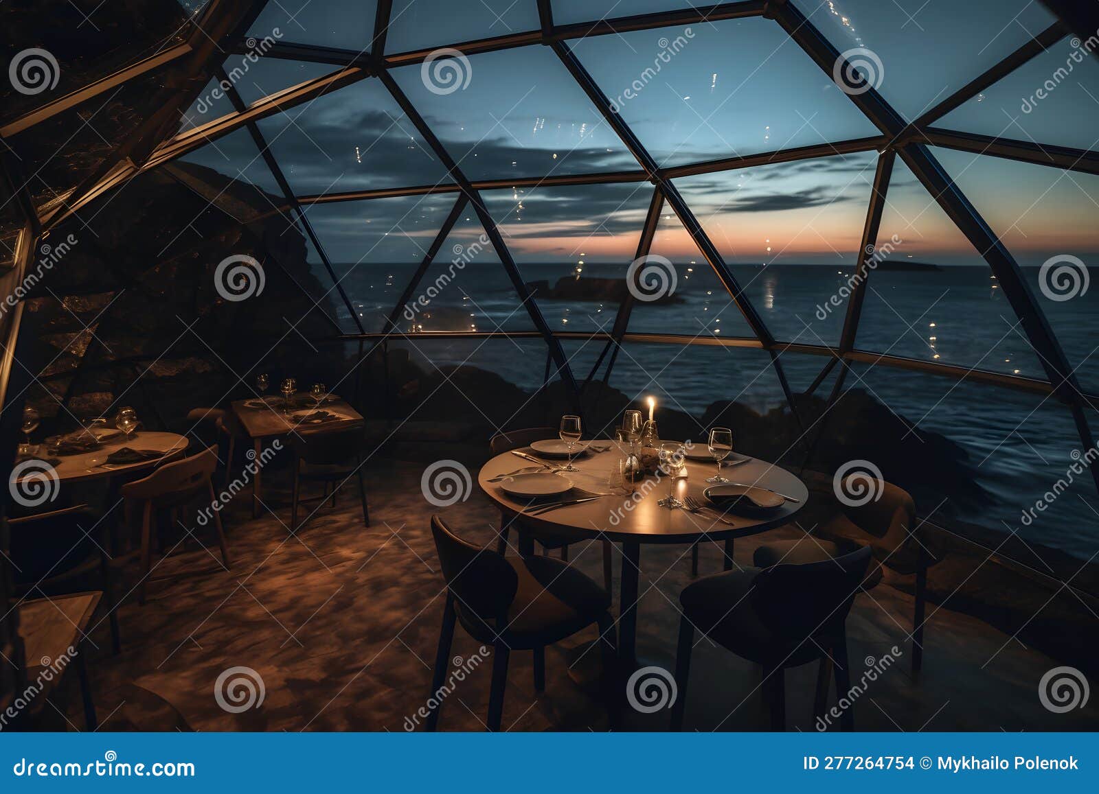 Romantic Bar on the Waterfront. Cozy Dome-restaurant in Nature Stock ...