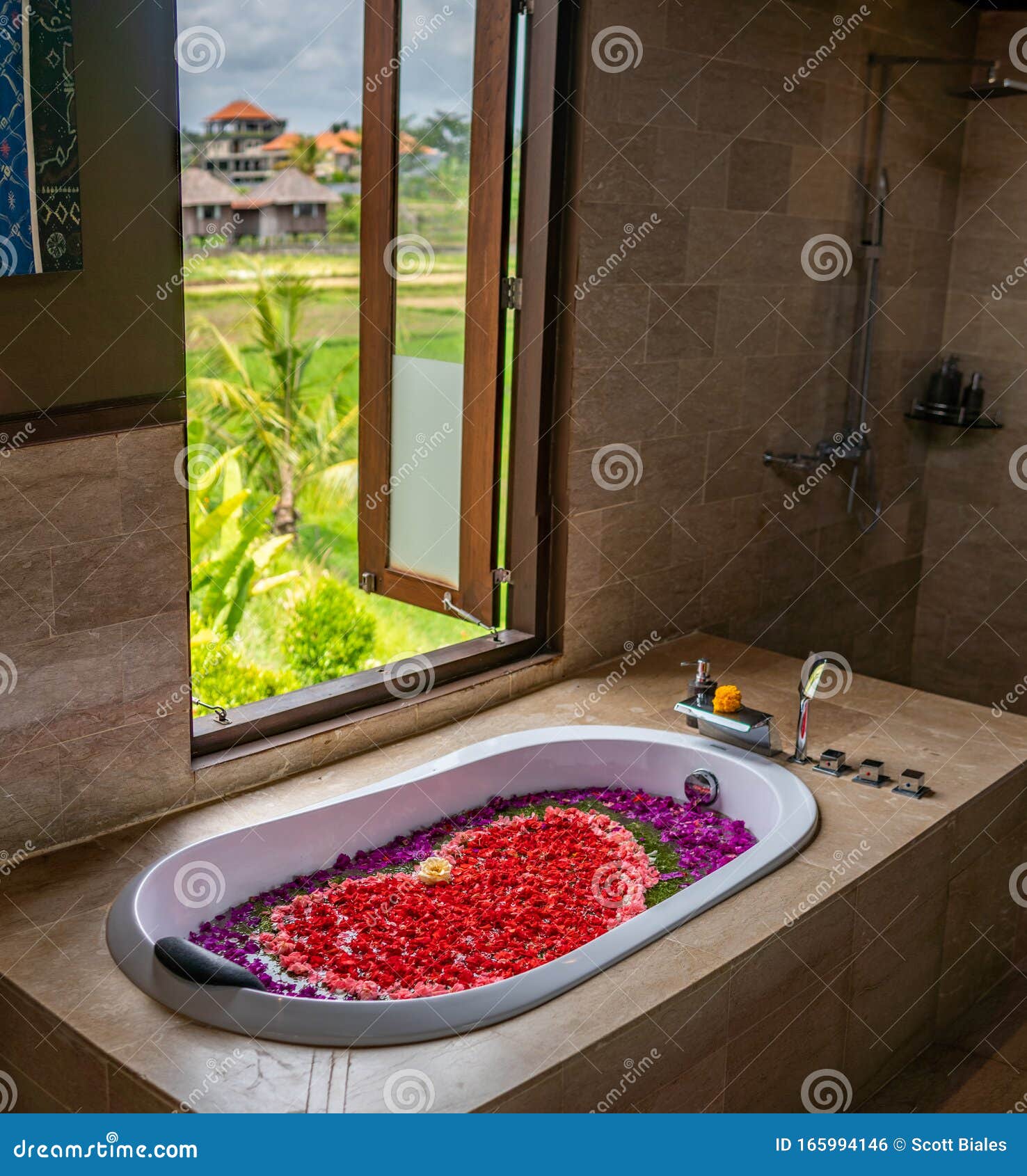 Romantic Bath with Flowers stock photo. Image of oriental - 165994146