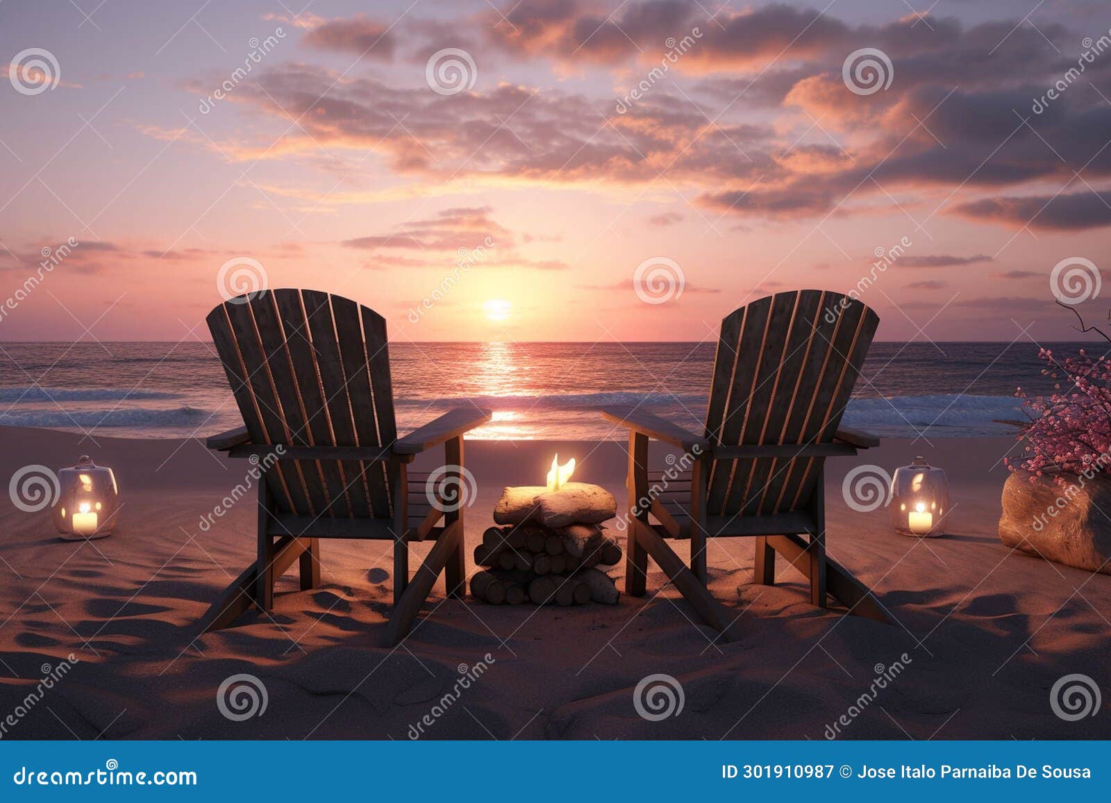 Romantic Beach Sunset Scenes for Valentines Day Stock Illustration ...