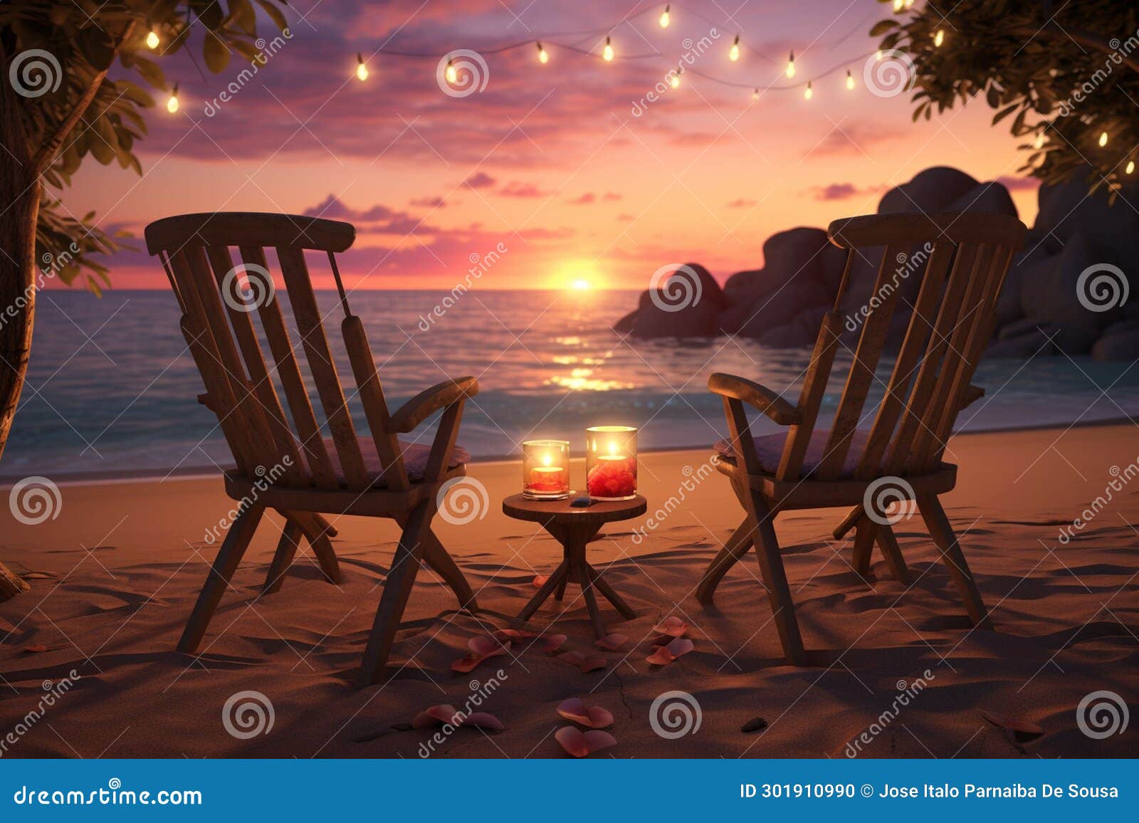 Romantic Beach Sunset Scenes for Valentines Day Stock Illustration ...