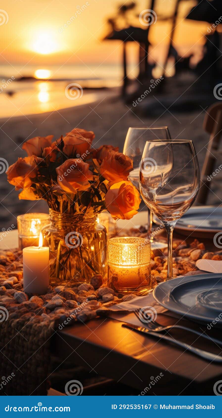 Romantic Beachside Dining Wedding Setup Sunset Stock Illustration - Illustration of coastal ...