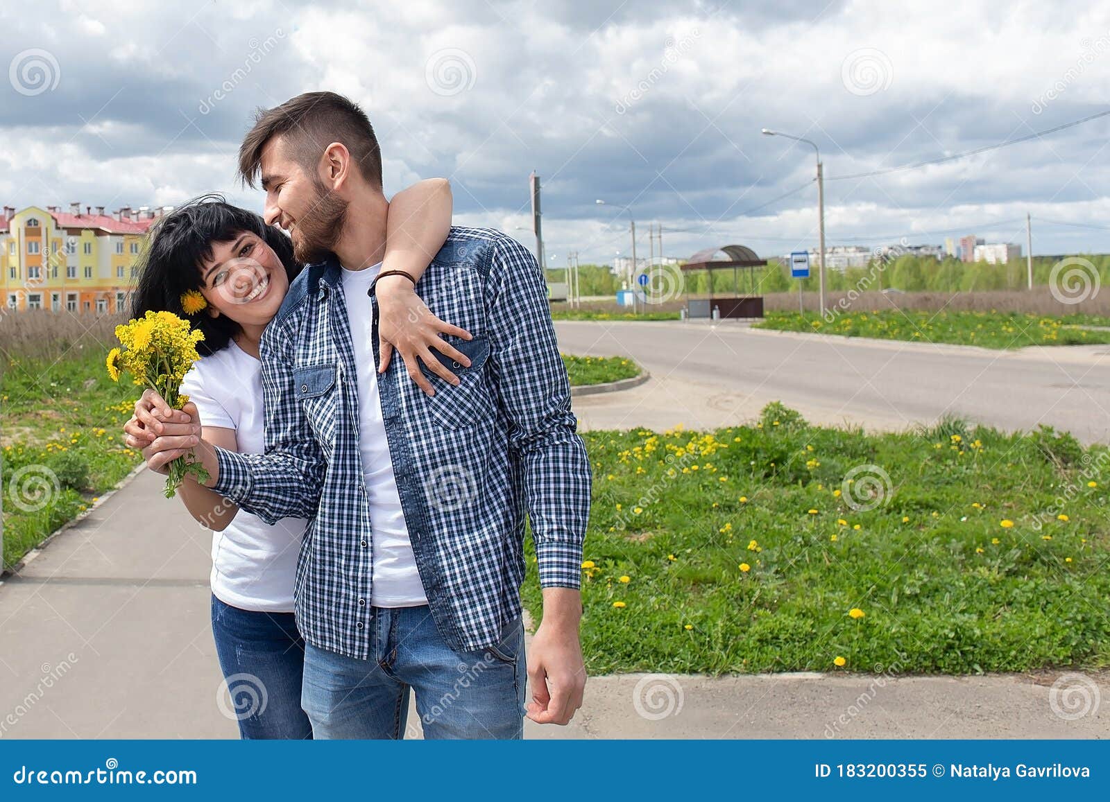 Romantic and Beautiful Couple of Lovers on the Street Stock Image ...