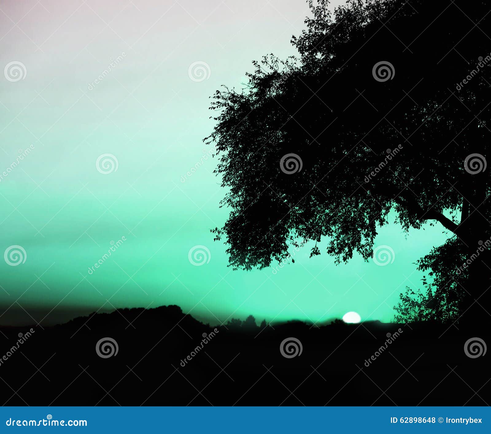 Romantic Blue Sunset with Tree Stock Photo - Image of tree, steeple ...