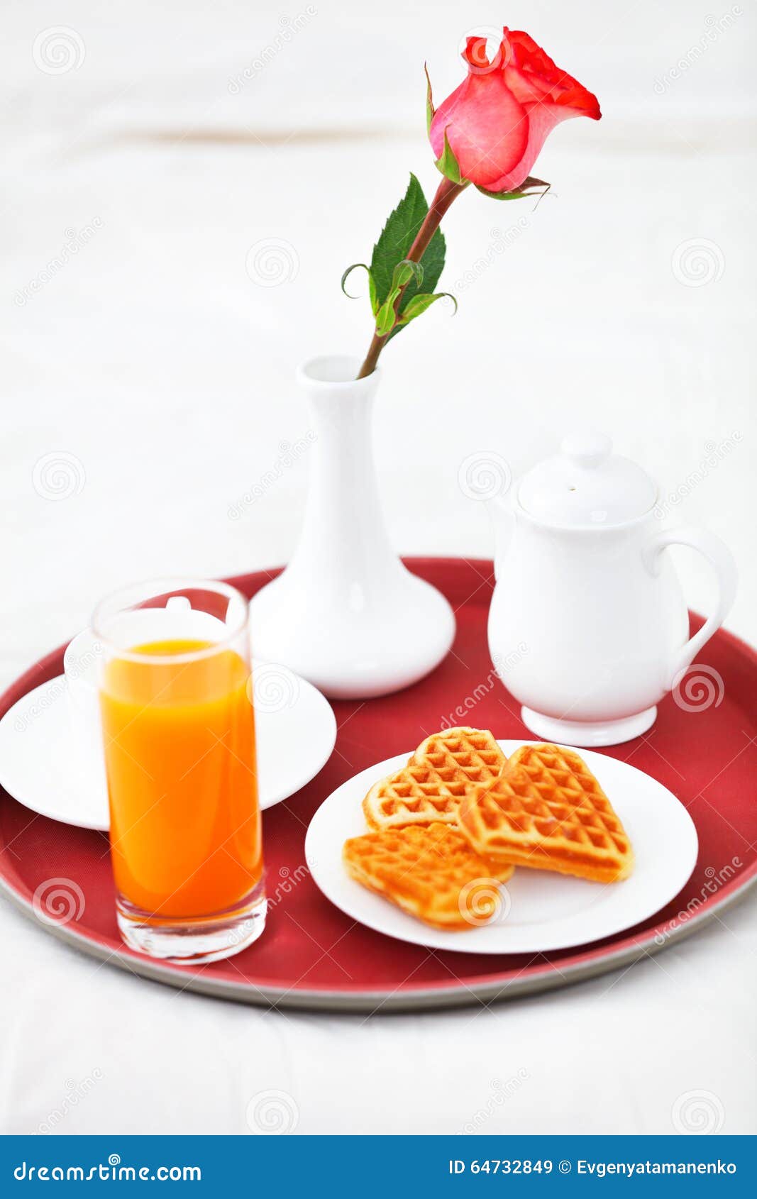 Romantic breakfast in bed stock image. Image of morning - 64732849