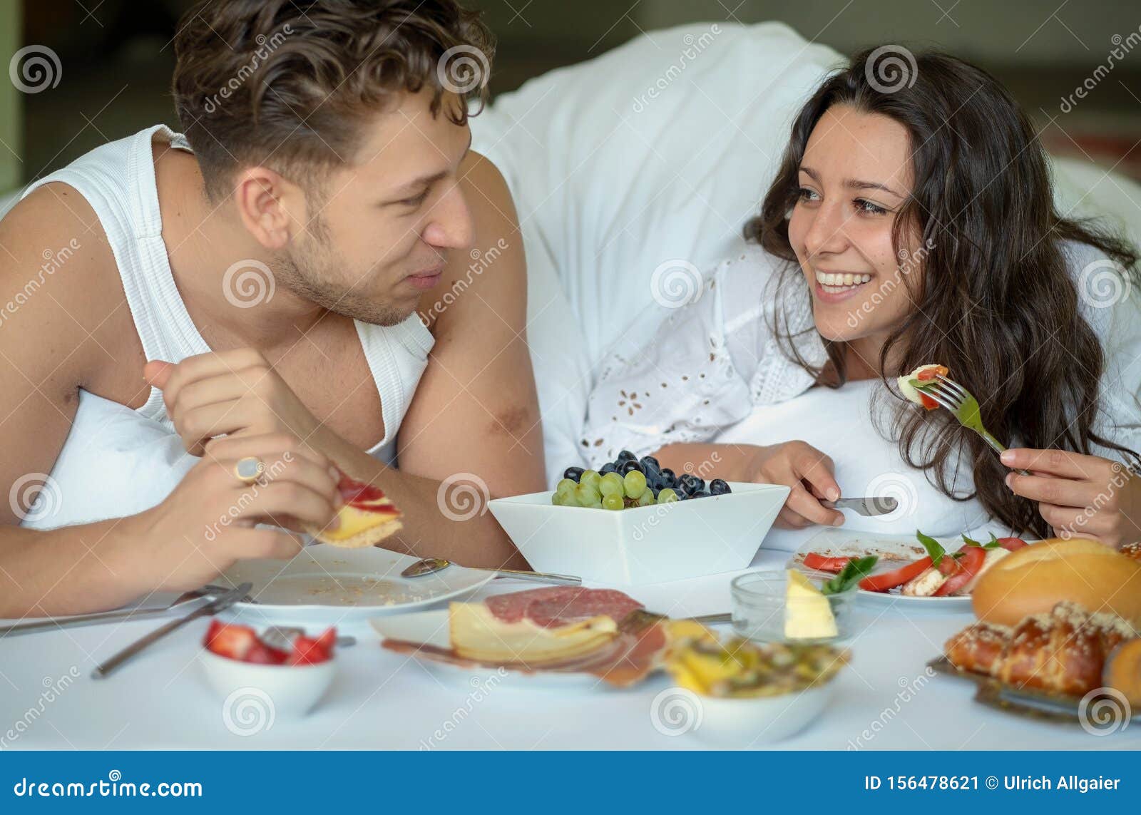Romantic Breakfast in Bed on Weekend Stock Image - Image of indoors ...