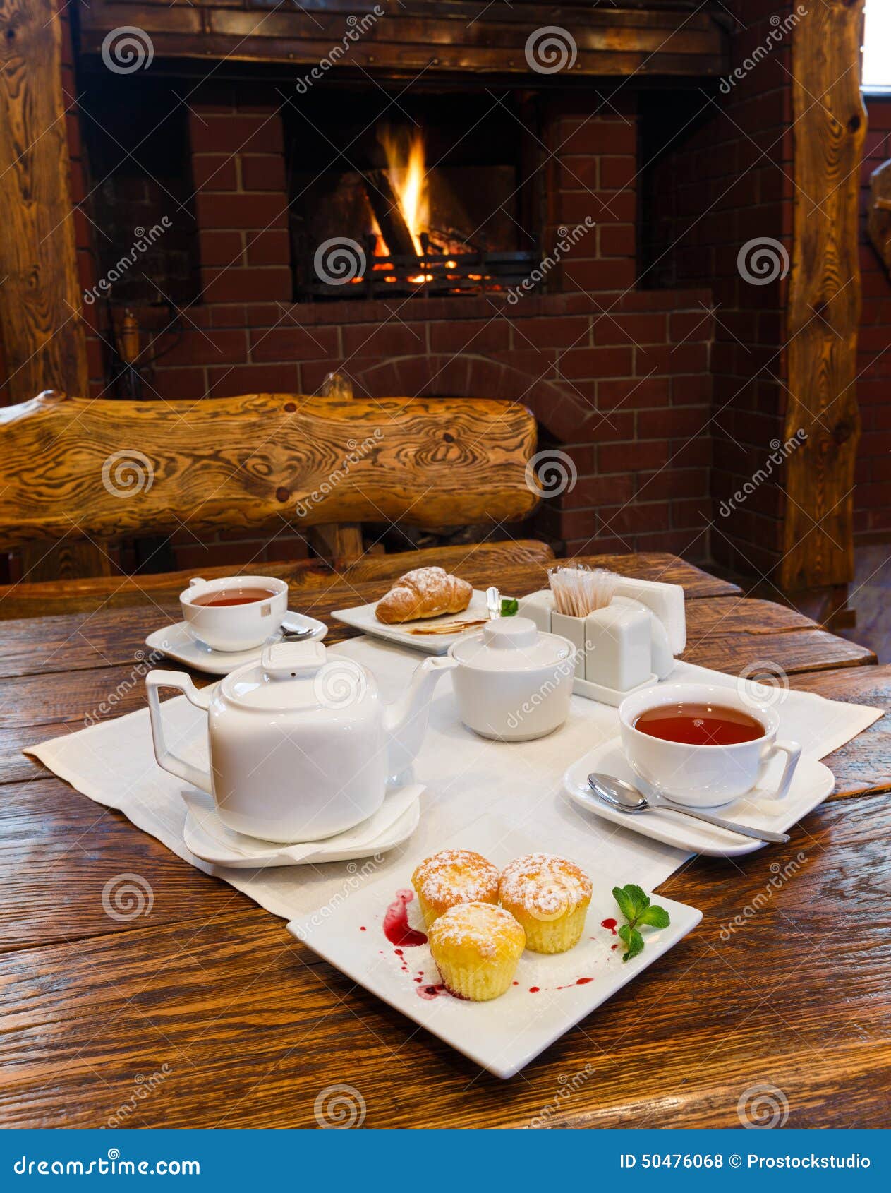 Romantic Breakfast for Two Near Fireplace Stock Photo - Image of dinner ...