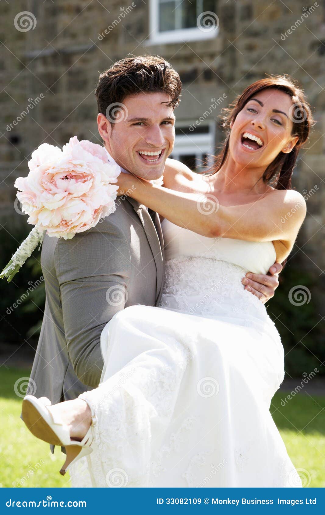 Romantic Bride and Groom Embracing Outdoors Stock Image - Image of suit ...