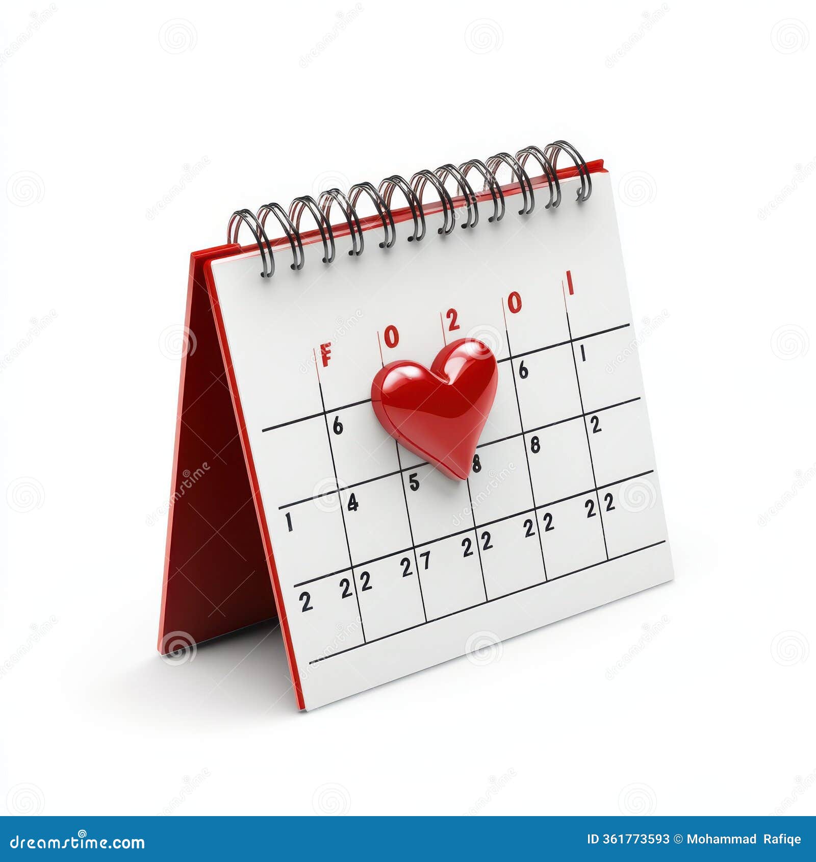 Elegant Romantic Calendar with Heart-themed Design Isolated on White ...