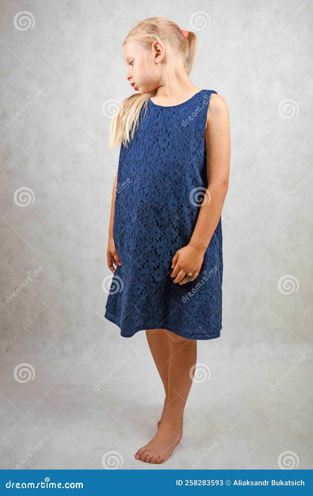 Romantic Child in a Blue Dress in the Studio, Portrait Stock Image ...
