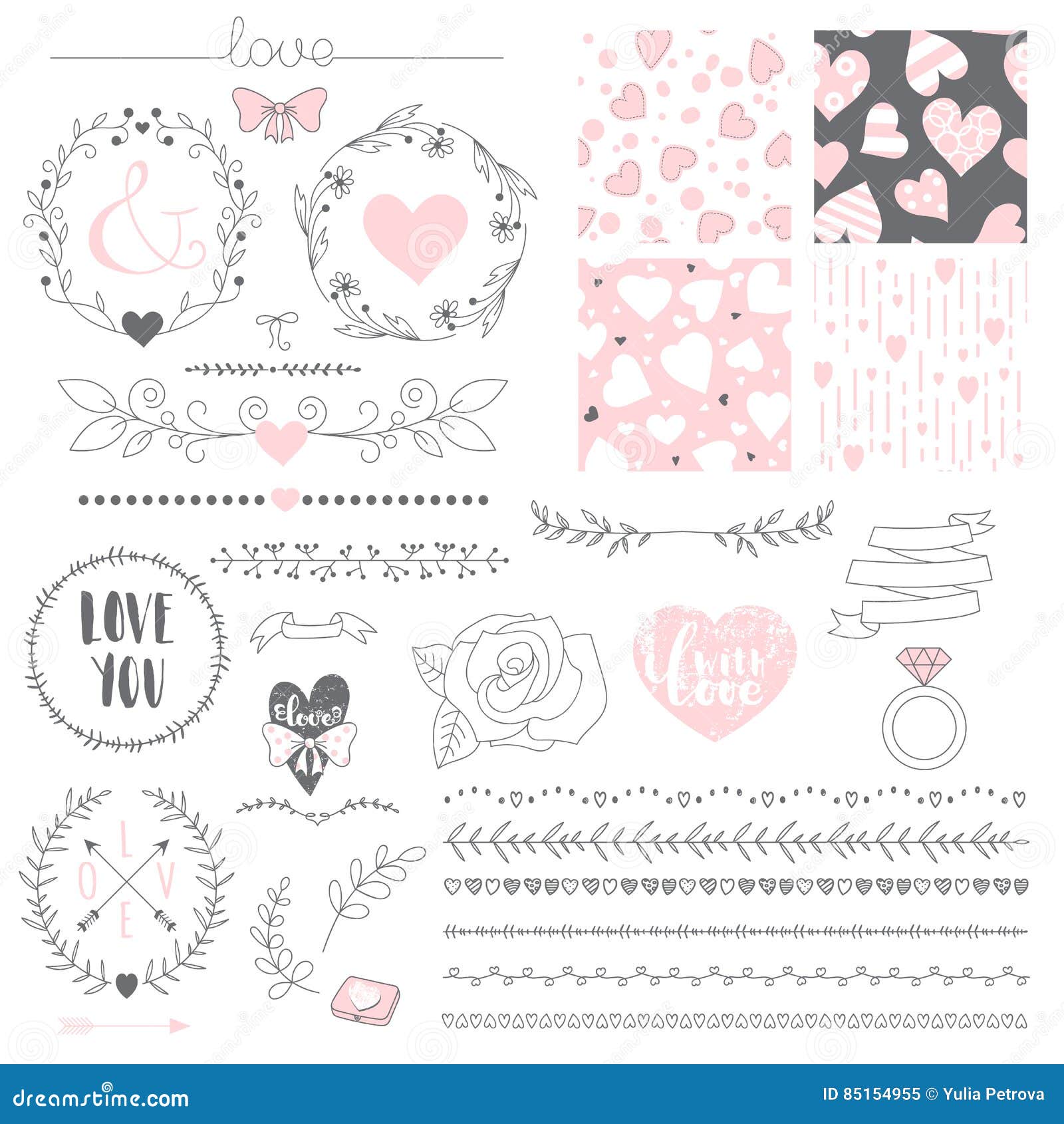 Romantic Collection with Hand Drawn Elements. Stock Vector ...