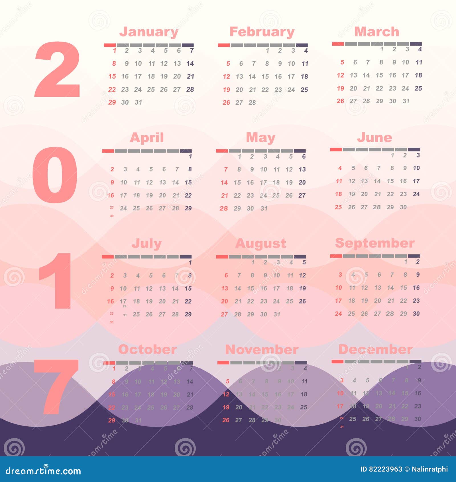 Romantic Color 2017 Calendar Template Stock Vector - Illustration of ...